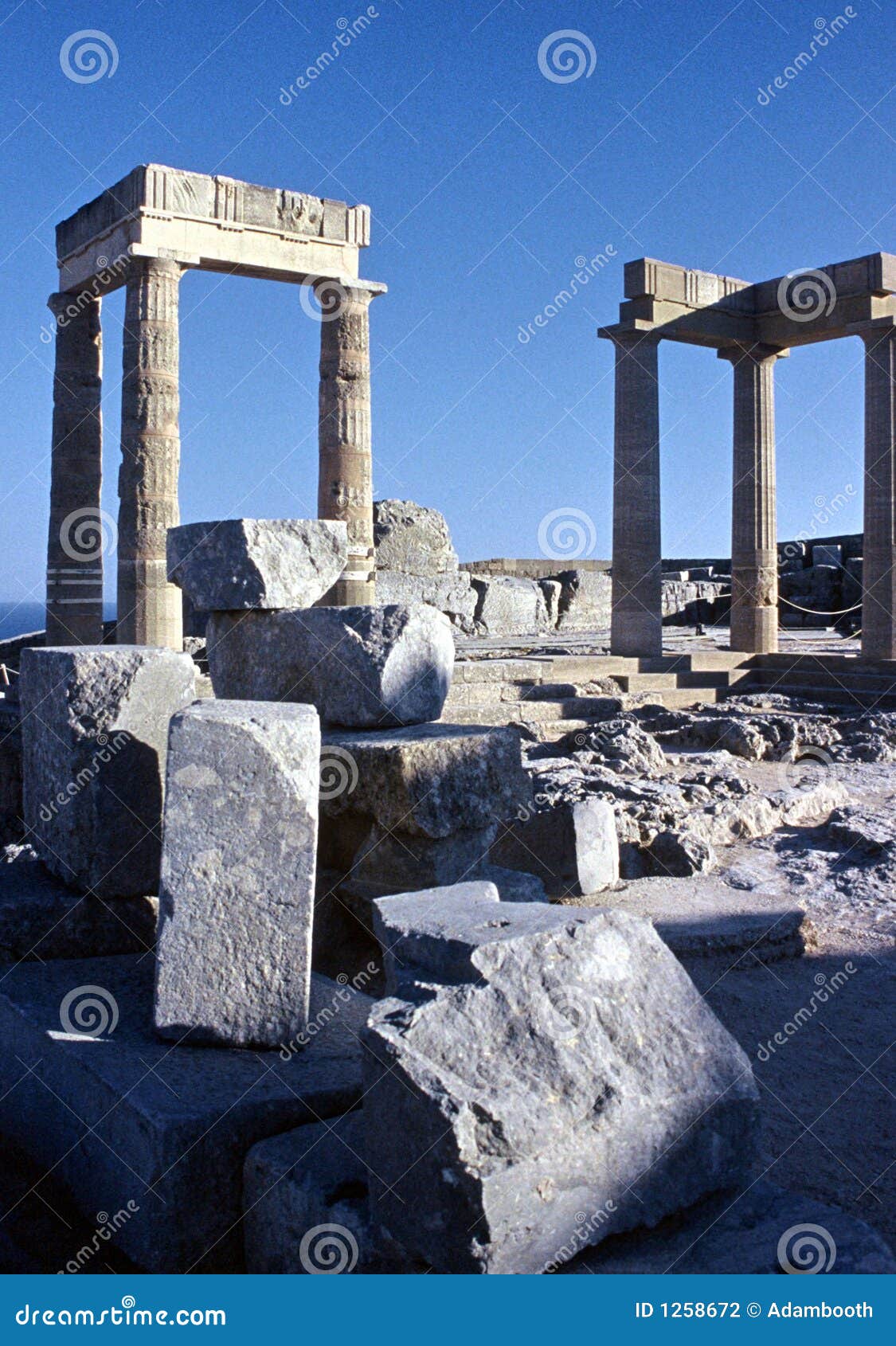 Lindos Acropolis Ruins With Columns And Portico Royalty-Free Stock ...