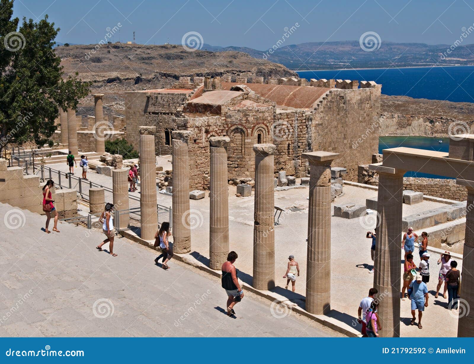 Lindos acropolis editorial photography. Image of cross - 21792592