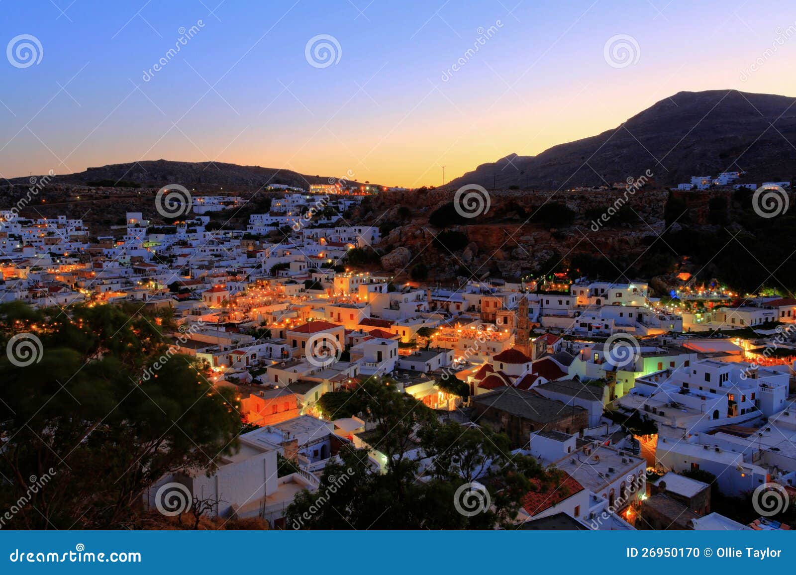 Lindos Rhodes Greece Sunset Stock Photo - Image of mediterranean ...