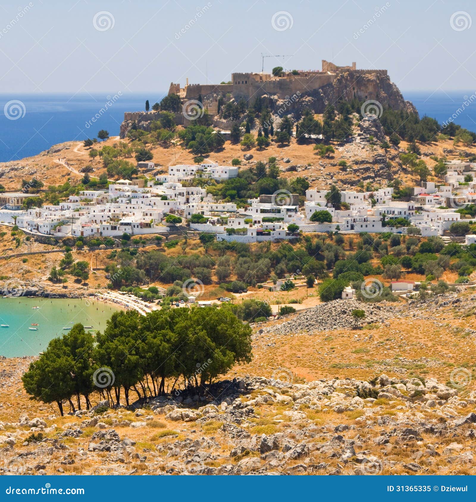 Lindos, Rhodes, Greece stock image. Image of coast, city - 31365335