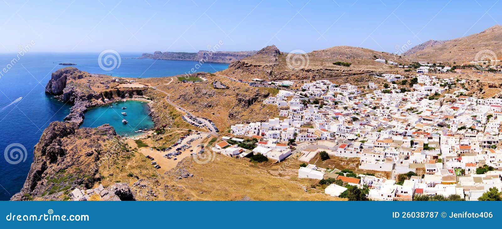 Lindos view, Greece stock image. Image of landscape, architecture ...