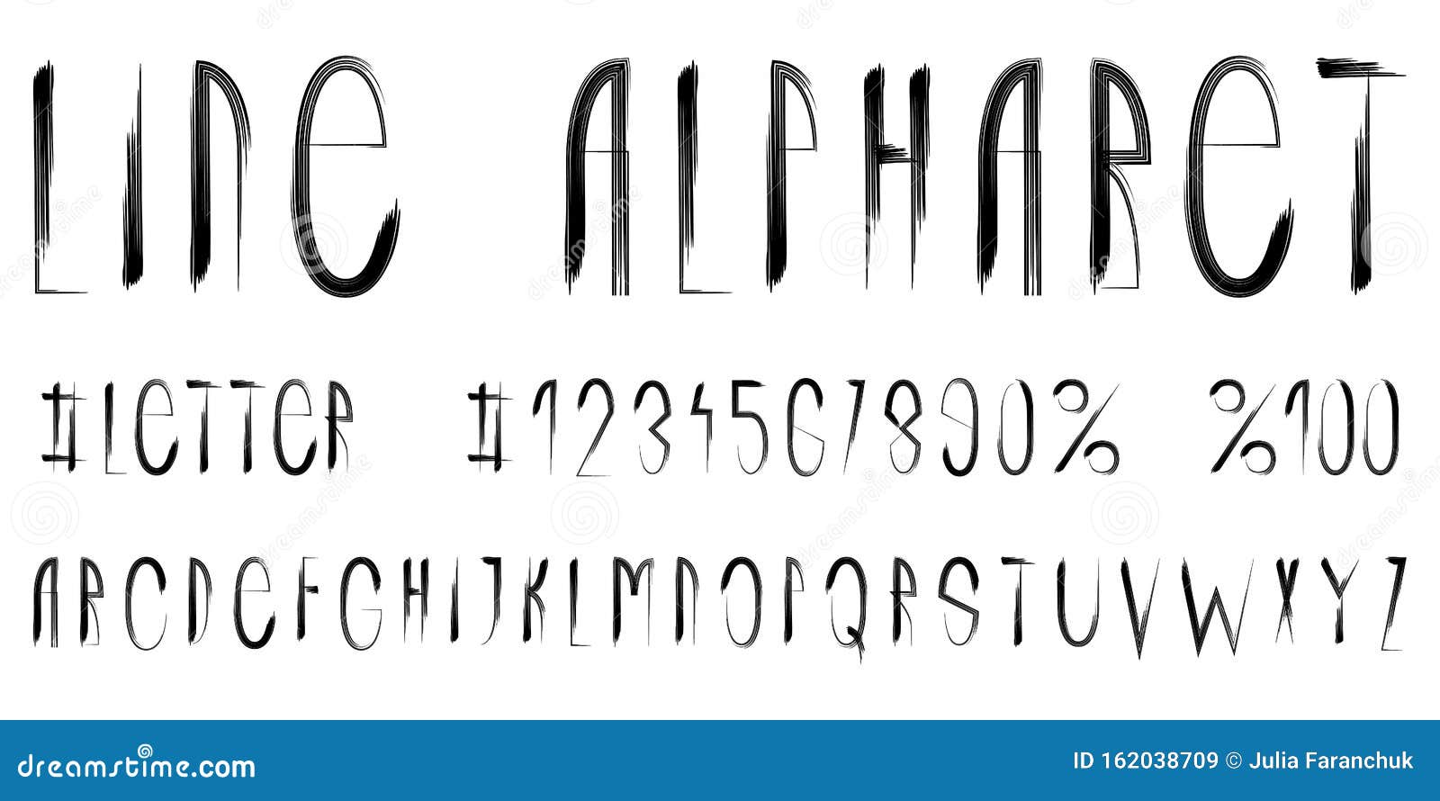Line Alphabet. Set of Letters and Numbers, Font in the Style of ...