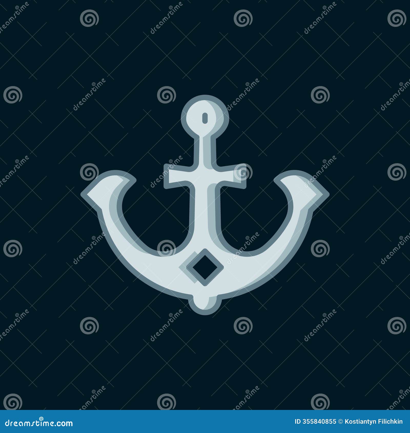 Line Anchor Icon Isolated on Black Background. Flat Filled Outline ...