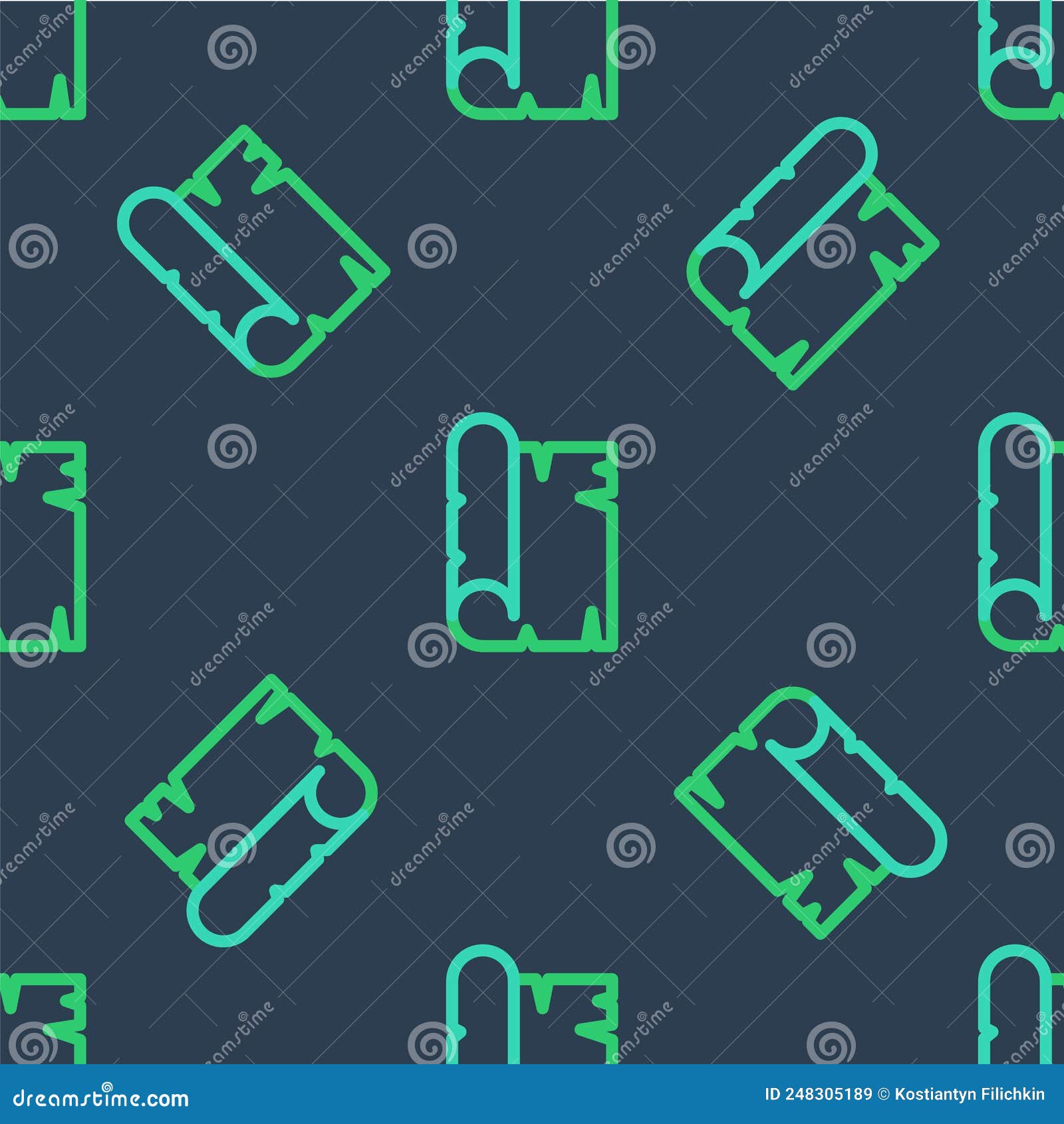 Line Ancient Papyrus Scroll Icon Isolated Seamless Pattern on Blue ...