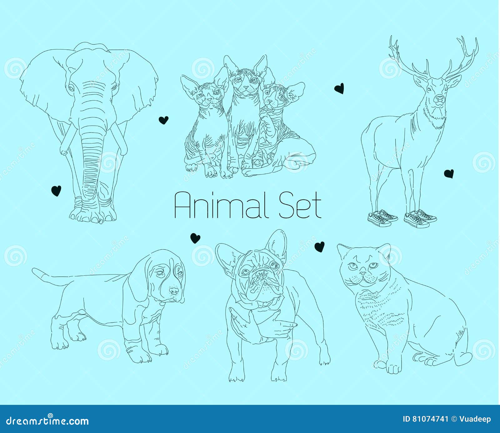 Line animal set stock vector. Illustration of fashion - 81074741