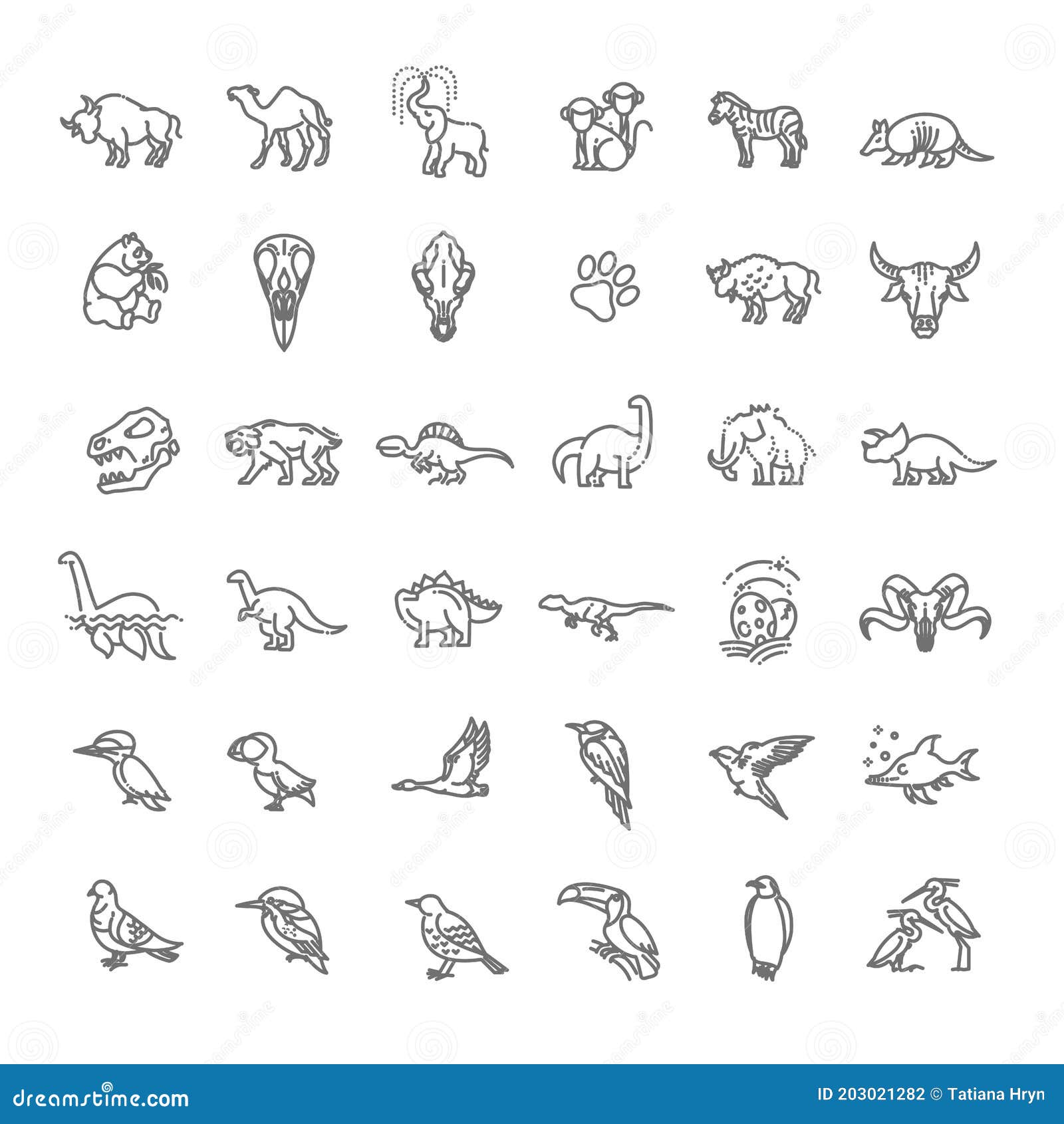 Line Animals Concepts, Vector Icons Set Stock Vector - Illustration of ...