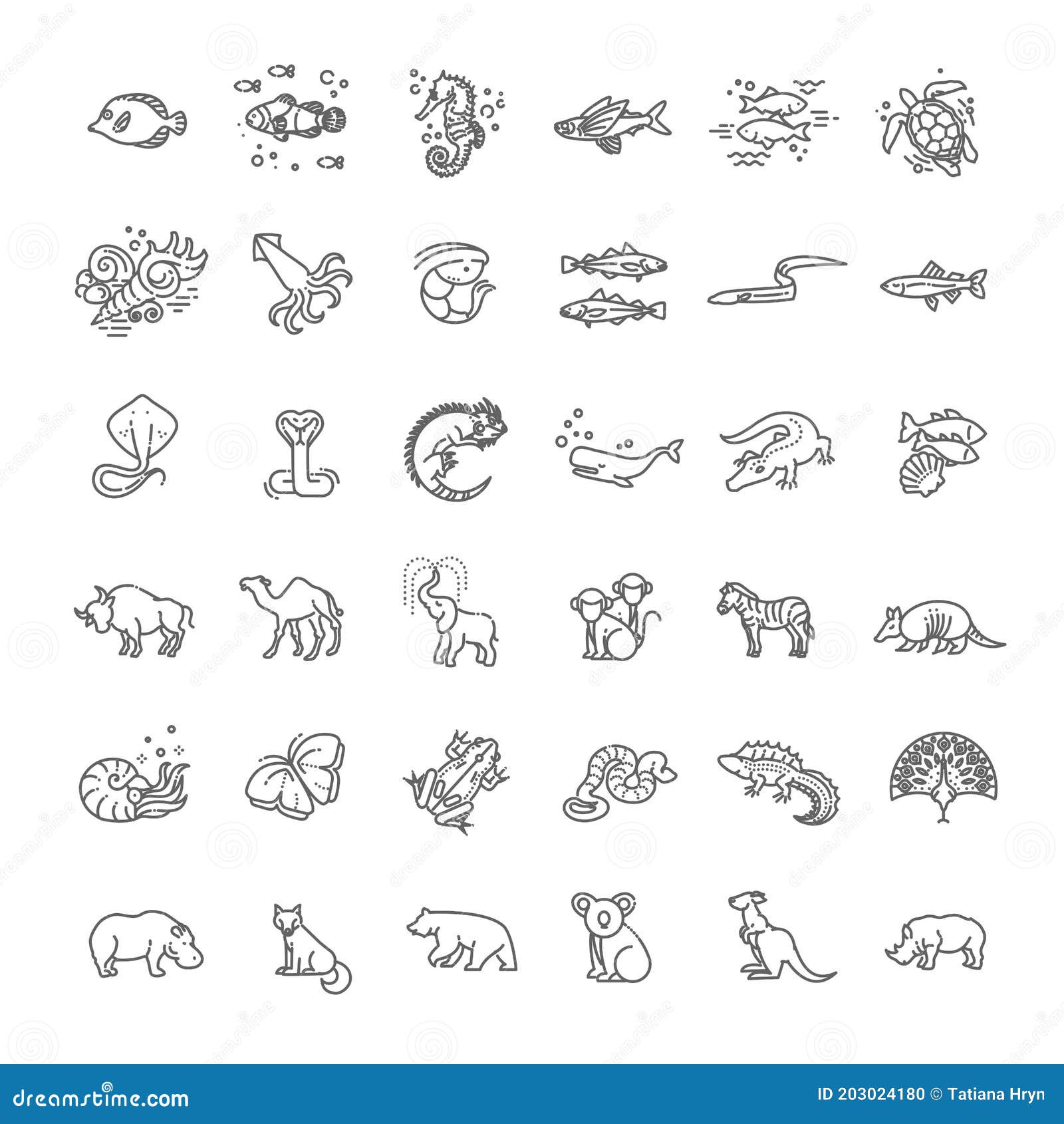 Line Animals Concepts, Vector Icons Set Stock Vector - Illustration of ...