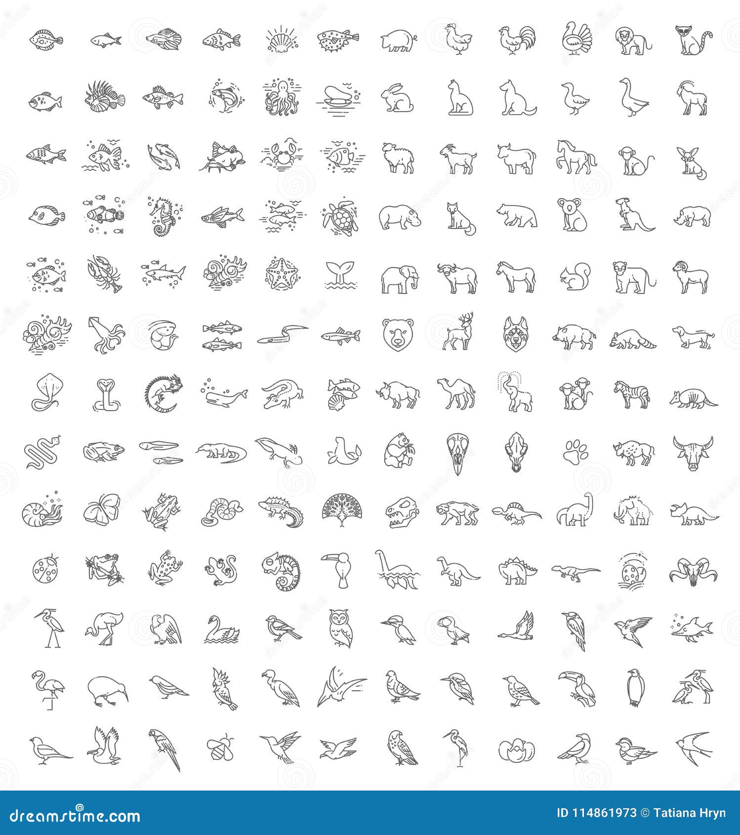 Line Animals Consepts, Icons Set Stock Vector - Illustration of farm ...