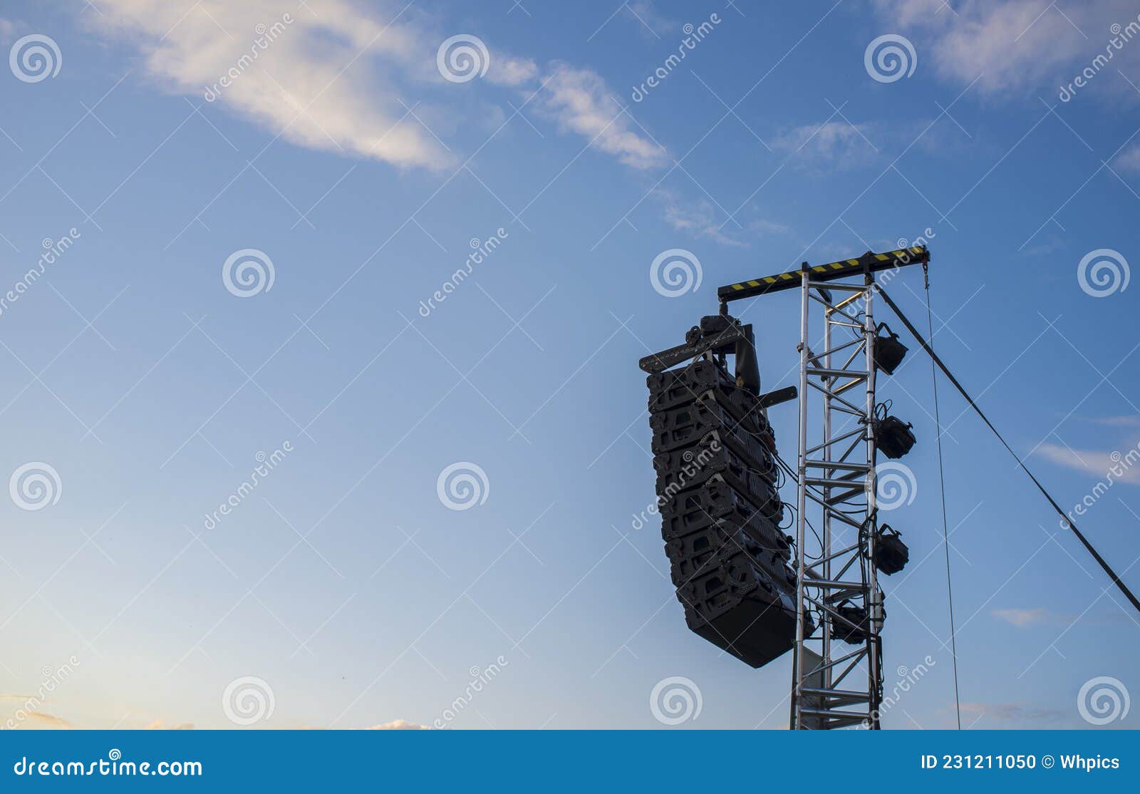 Line Array Speaker System Hanging from Pole during Daylight Performance ...