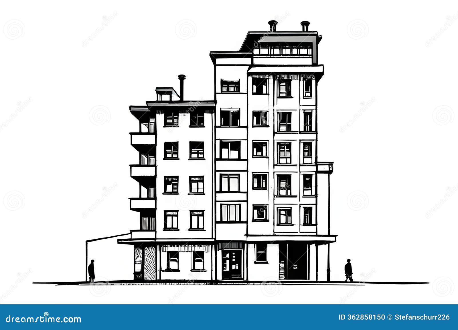 Line Art Drawing of an Apartment Building Stock Illustration ...
