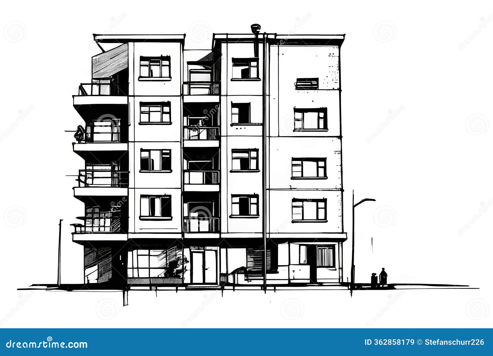 Line Art Drawing of an Apartment Building Stock Illustration ...