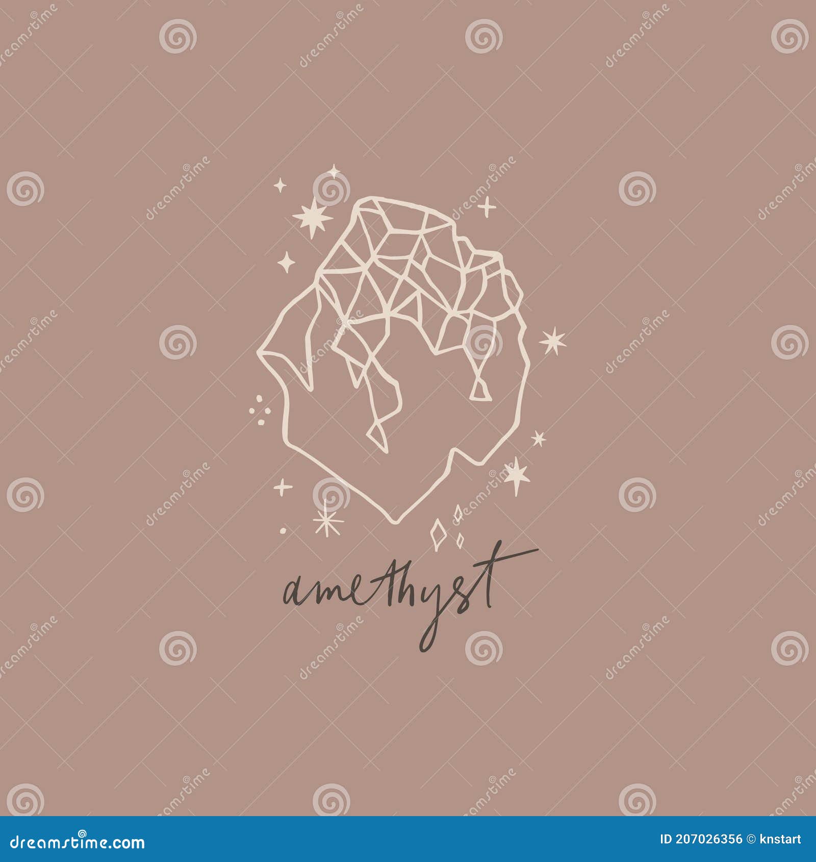 Line Art Boho Magical Amethyst Stone Drawing Stock Vector ...