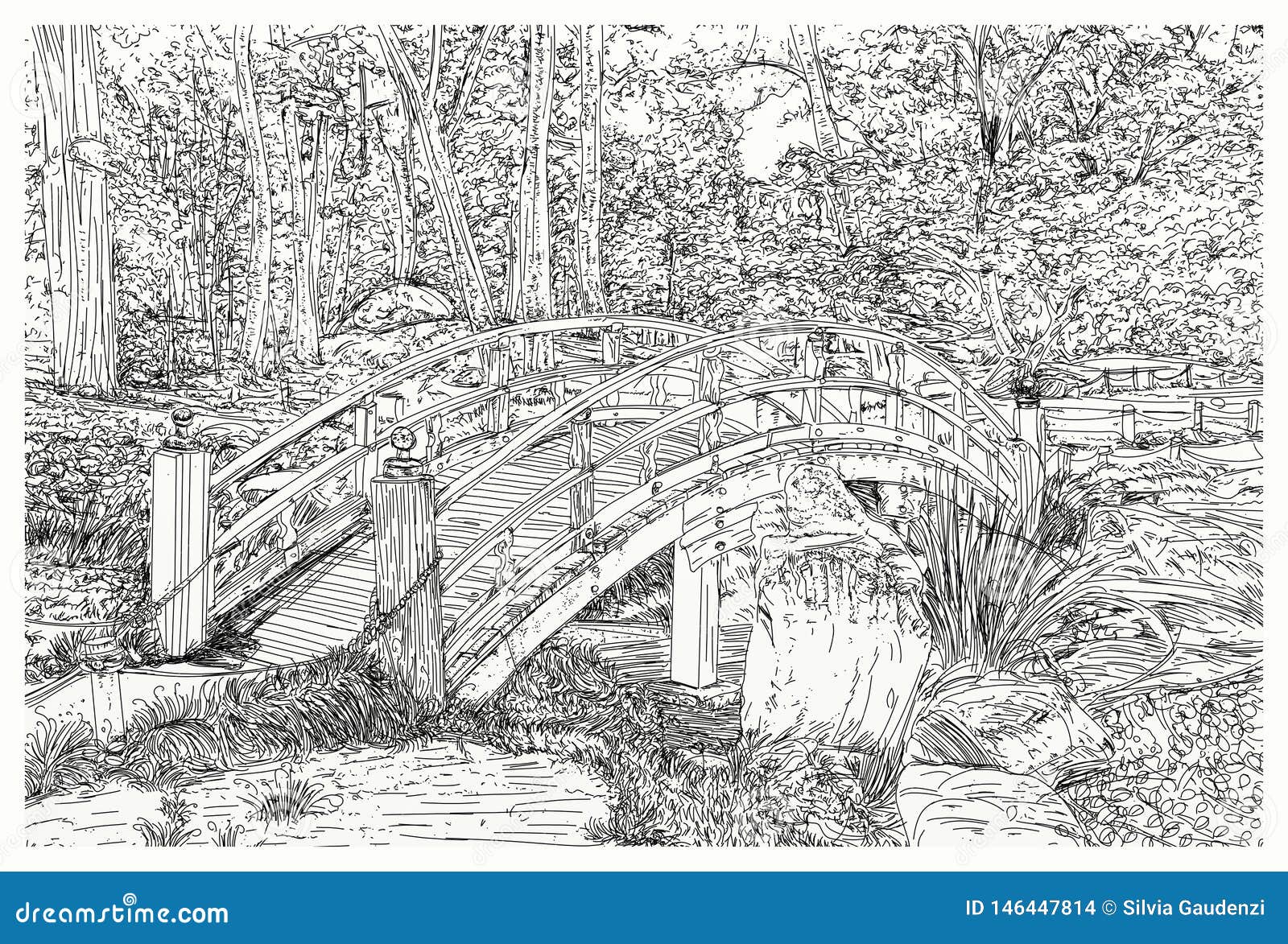 Line art bridge stock illustration. Illustration of brook - 146447814