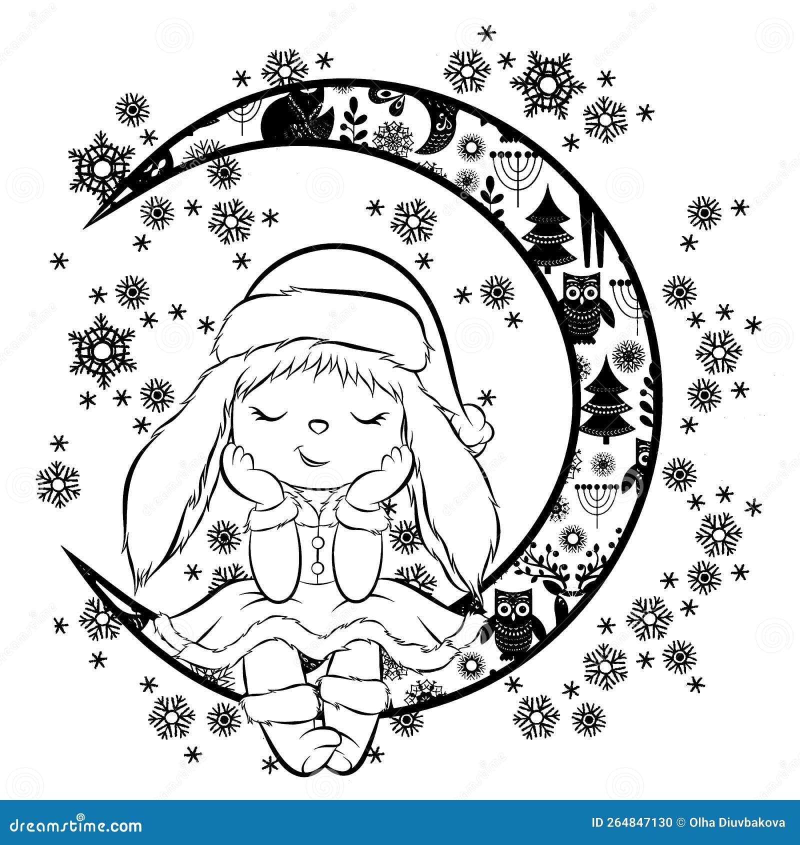 Line Art bunny on the moon stock illustration. Illustration of digital ...