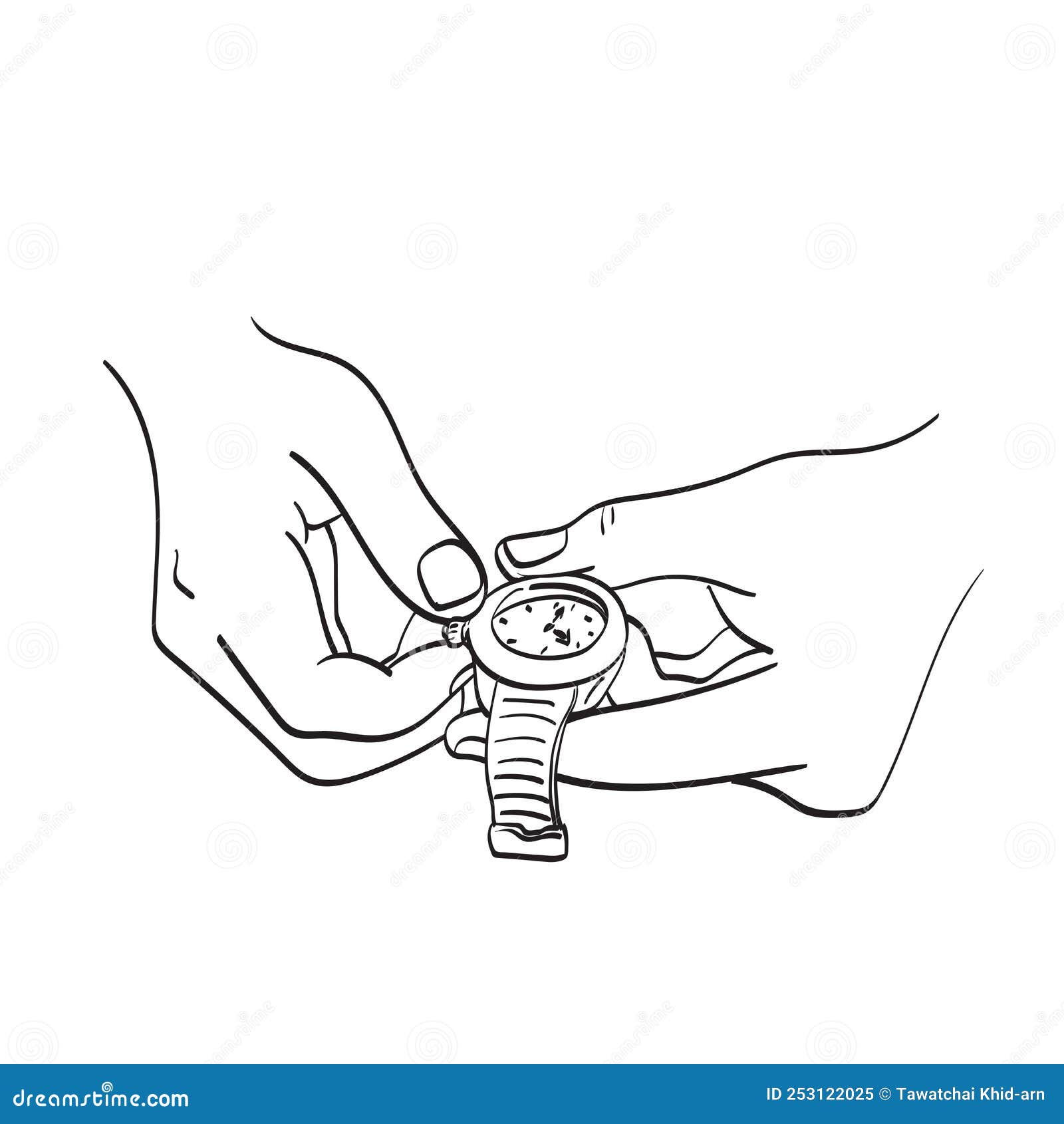Line Art Closeup Hand Setting a Watch Illustration Vector Hand Drawn ...