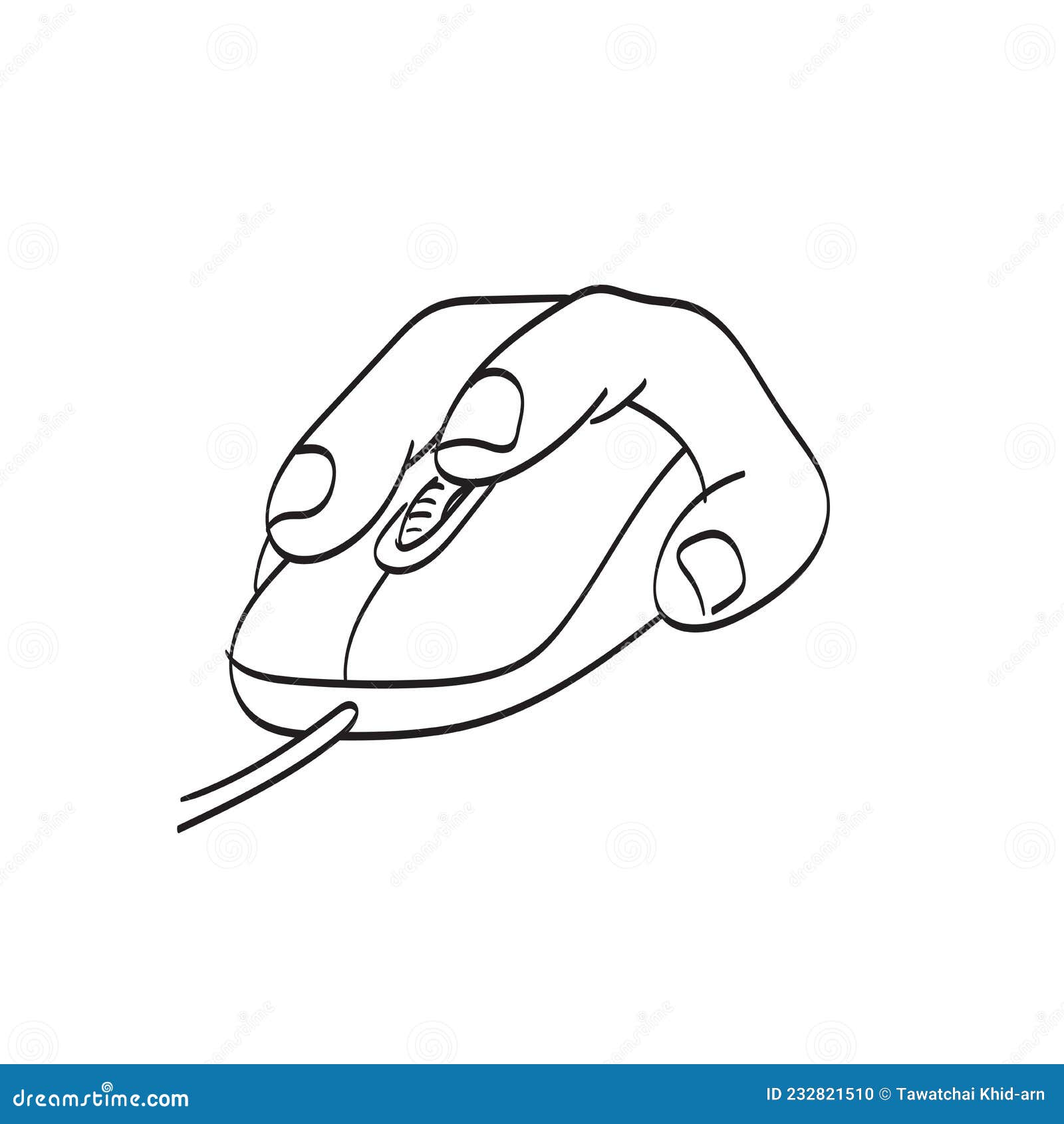 Line Art Closeup Hand Using Mouse Illustration Vector Isolated on White ...