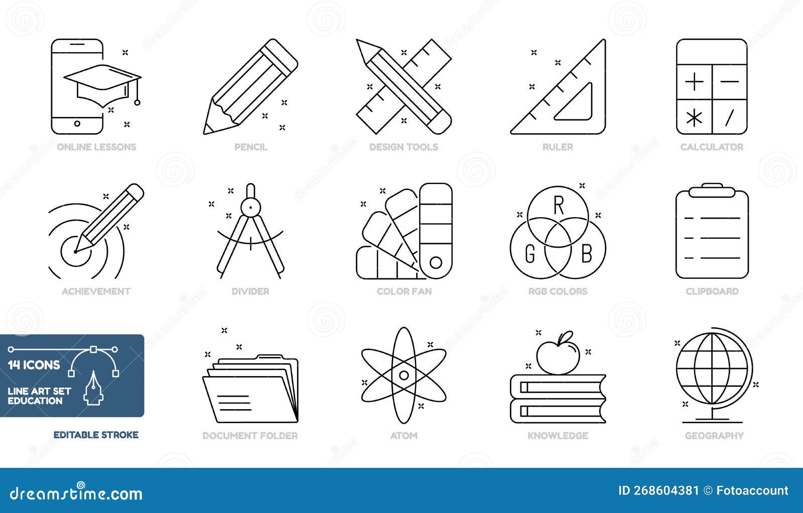 Line Art Collection of Education Icons Set - Different Vector ...