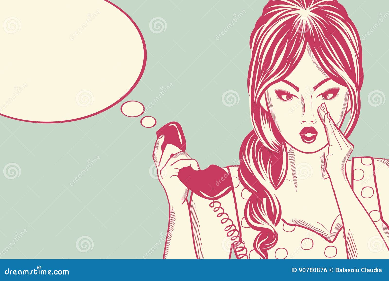 Line Art Comic Woman Talking on the Retro Phone Stock Vector ...