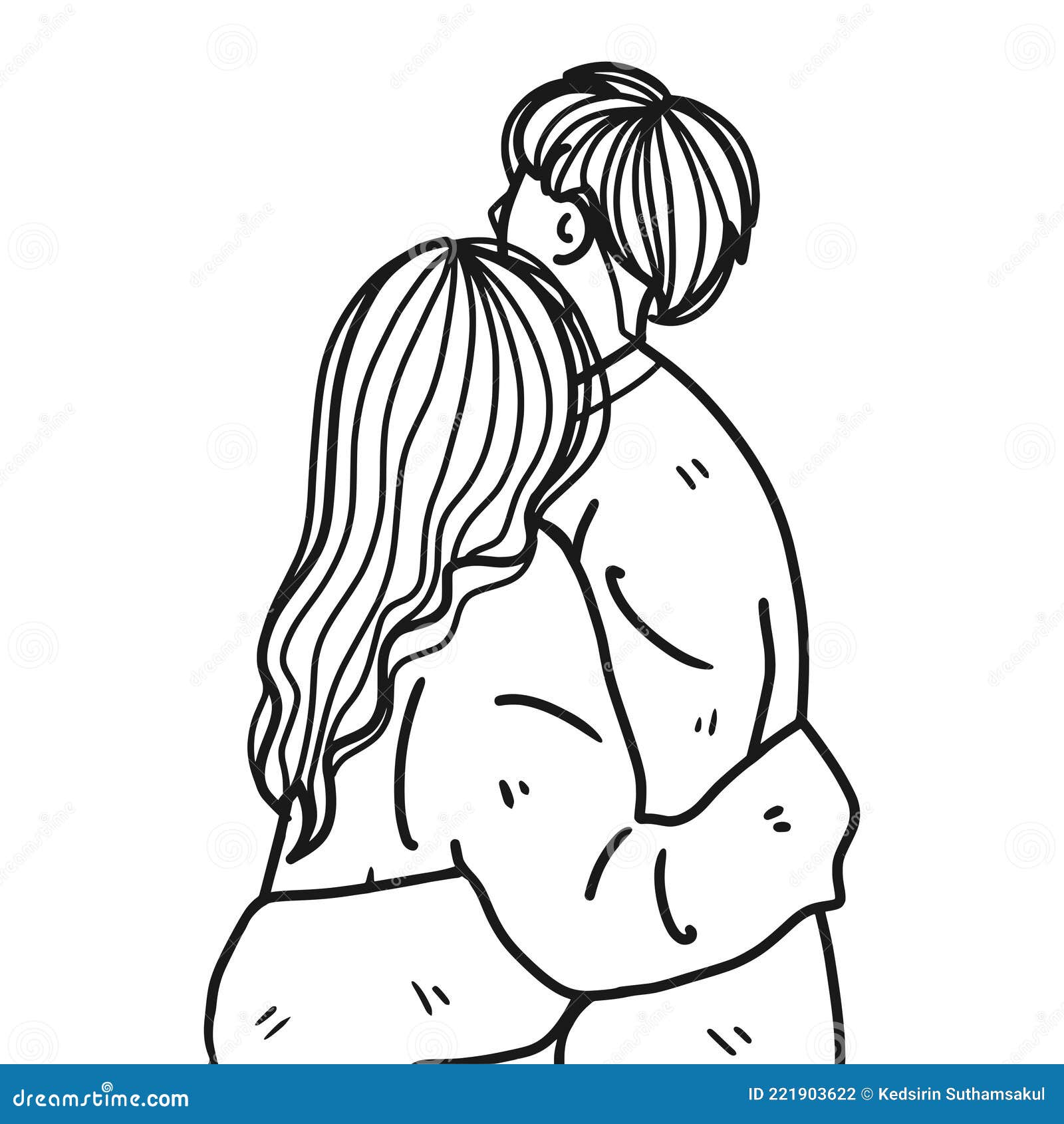 Line Art of Couple Standing Hugging Isolated on White, Romantic Hug of ...