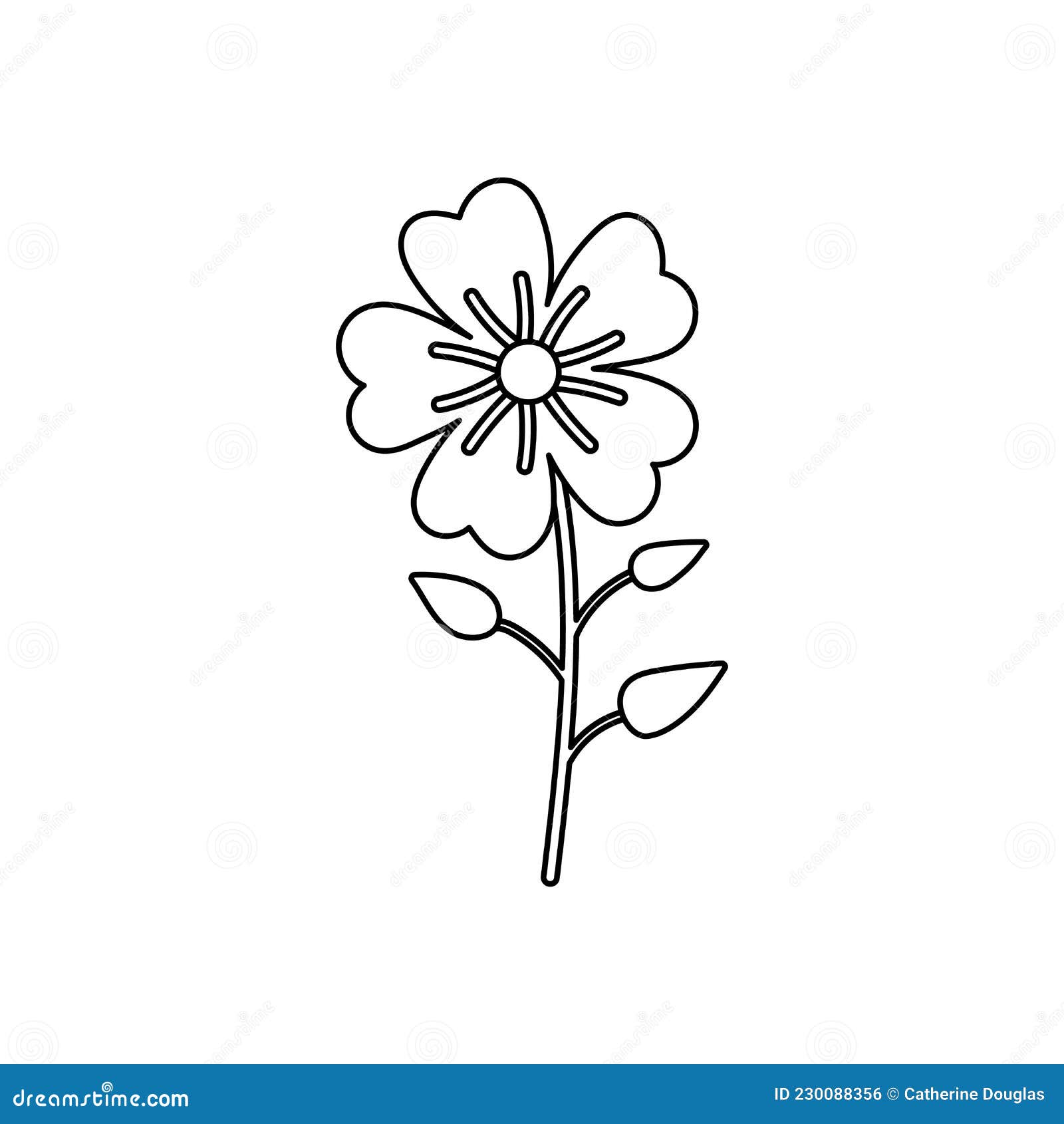 Line Art Design Cartoon Flower Illustration. Element for Weekly or ...