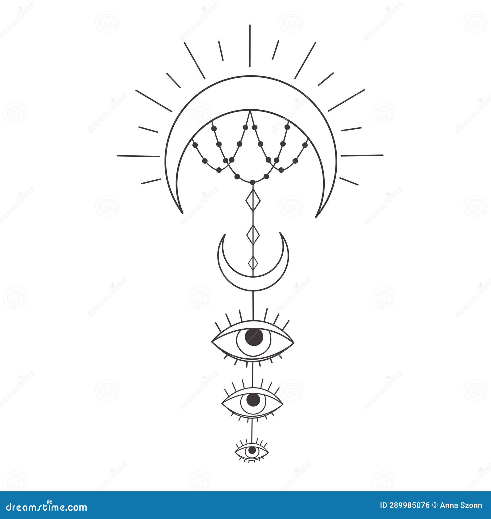 Line Art Design with Crescent on the White Background. Stock Vector ...