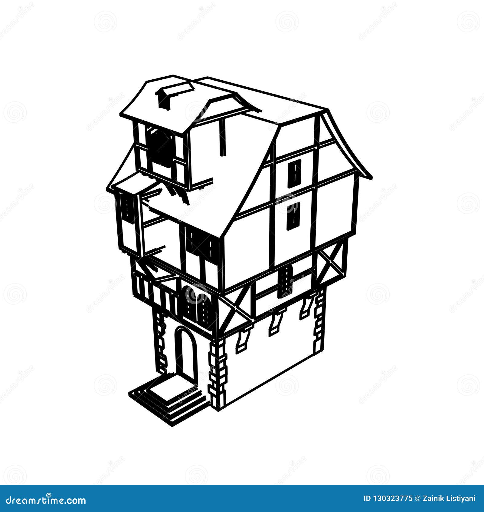 Line Art Design of Medieval House High Stock Illustration ...