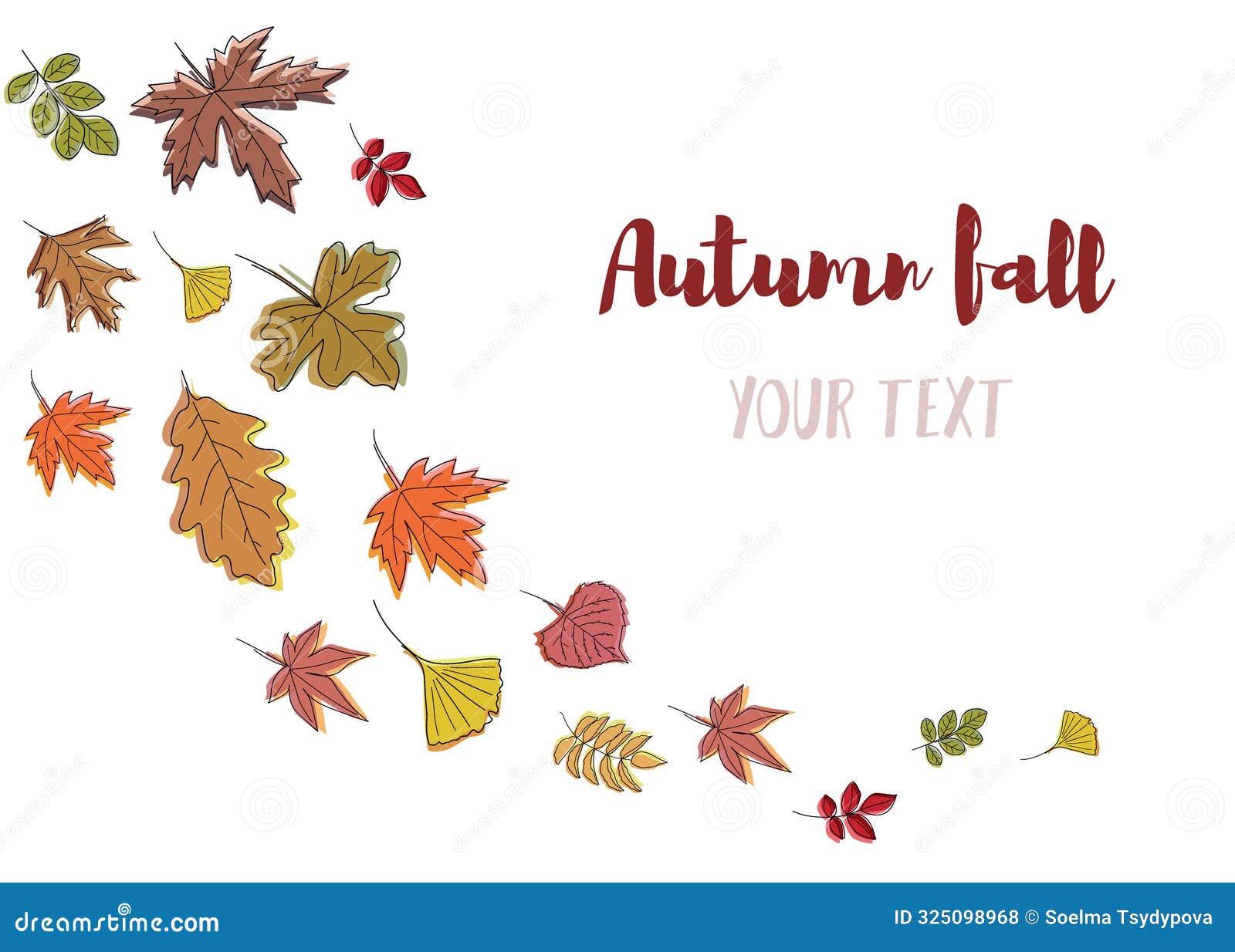 Line Art Drawing Autumn Leafs. Autumn Fall Script Font and Leaves ...
