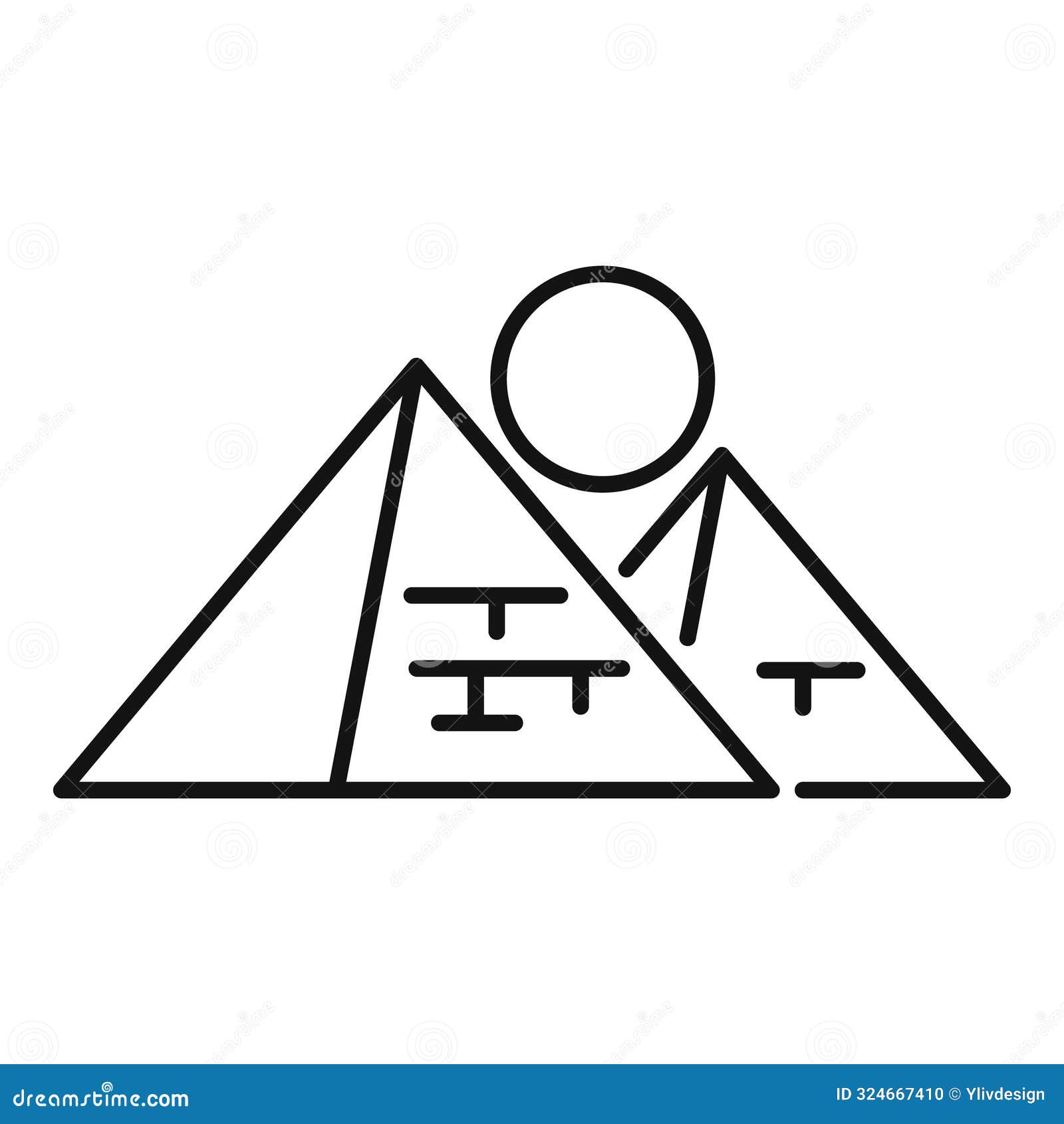 Line Art Drawing of Pyramids in the Desert Under the Sun Stock ...