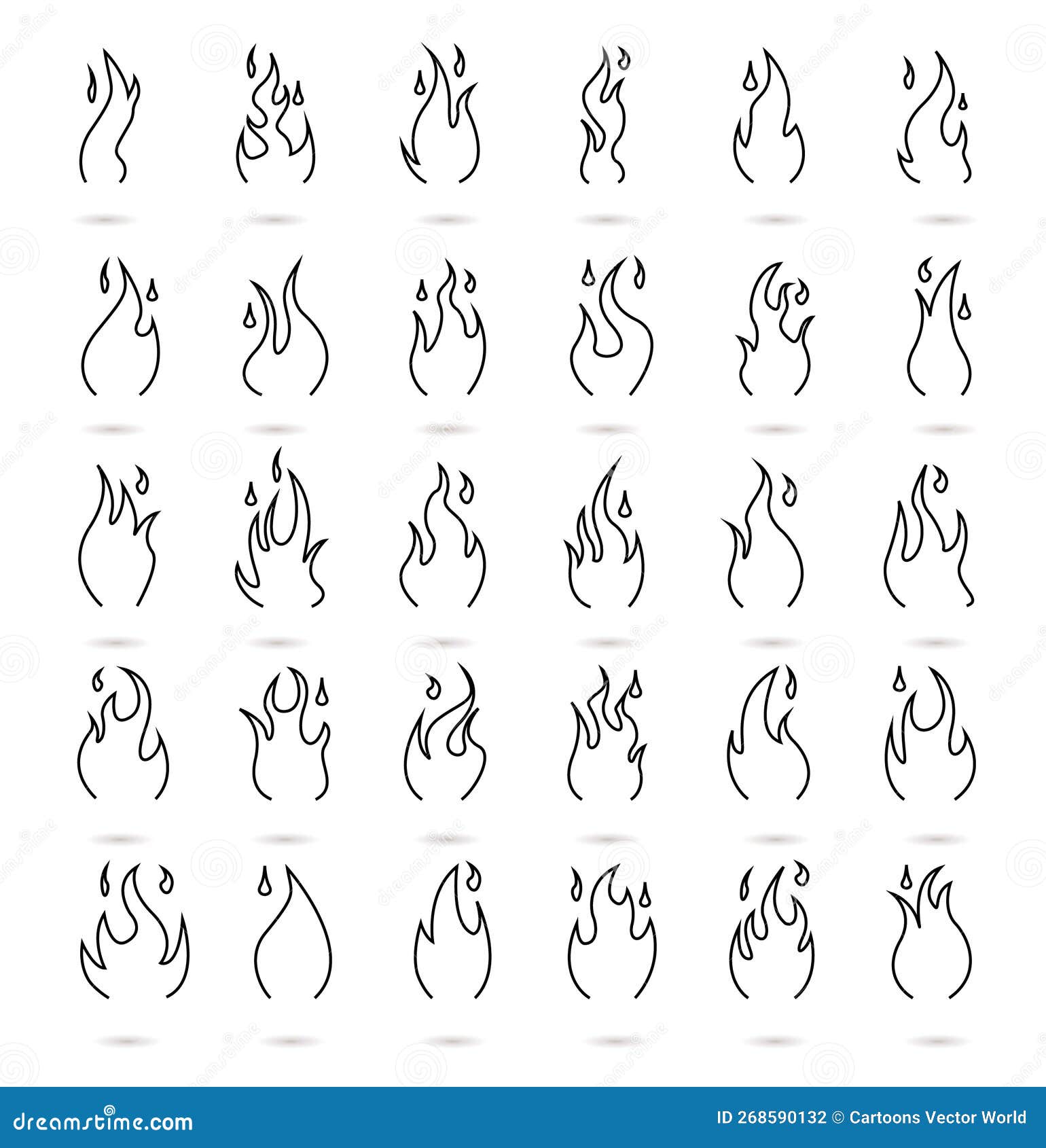 Line Art Fire Flame Logo, Black Color Icons Vector Illustration ...