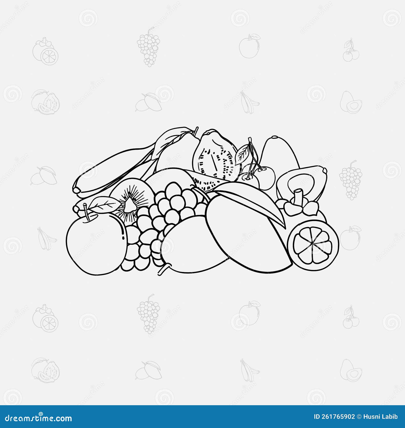 Line Art of Fruits Vector Illustration in Line Art Design for Fruit ...