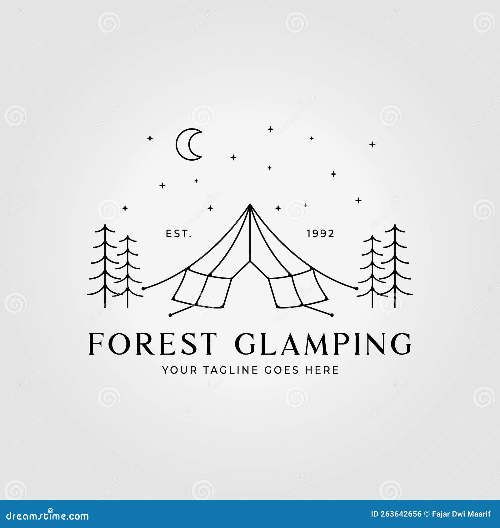 Line Art Glamping Logo with Moon in the Night Vector Illustration ...