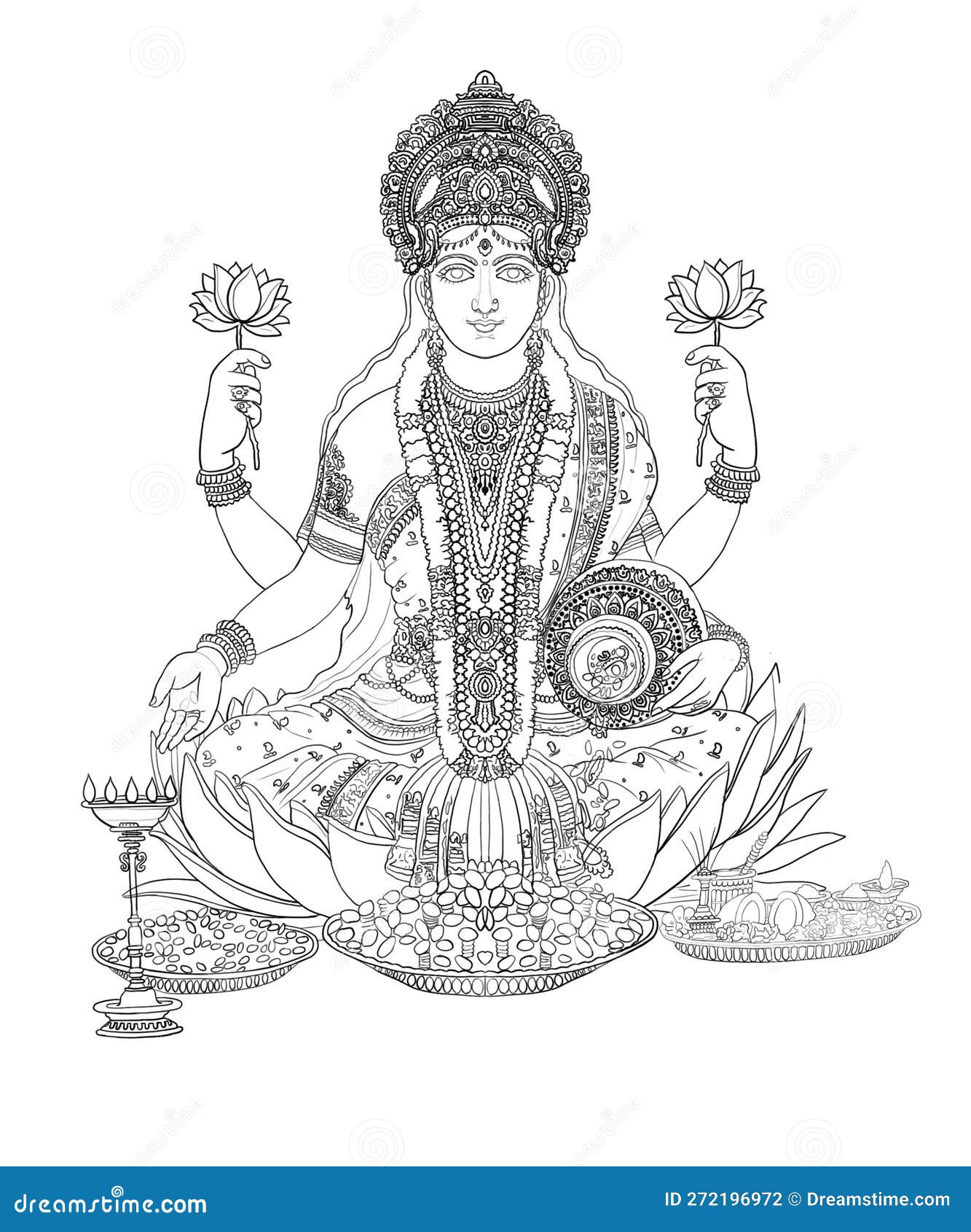 Line Art Of Godess Lakshmi Devi On Isolated Background Stock Photo ...