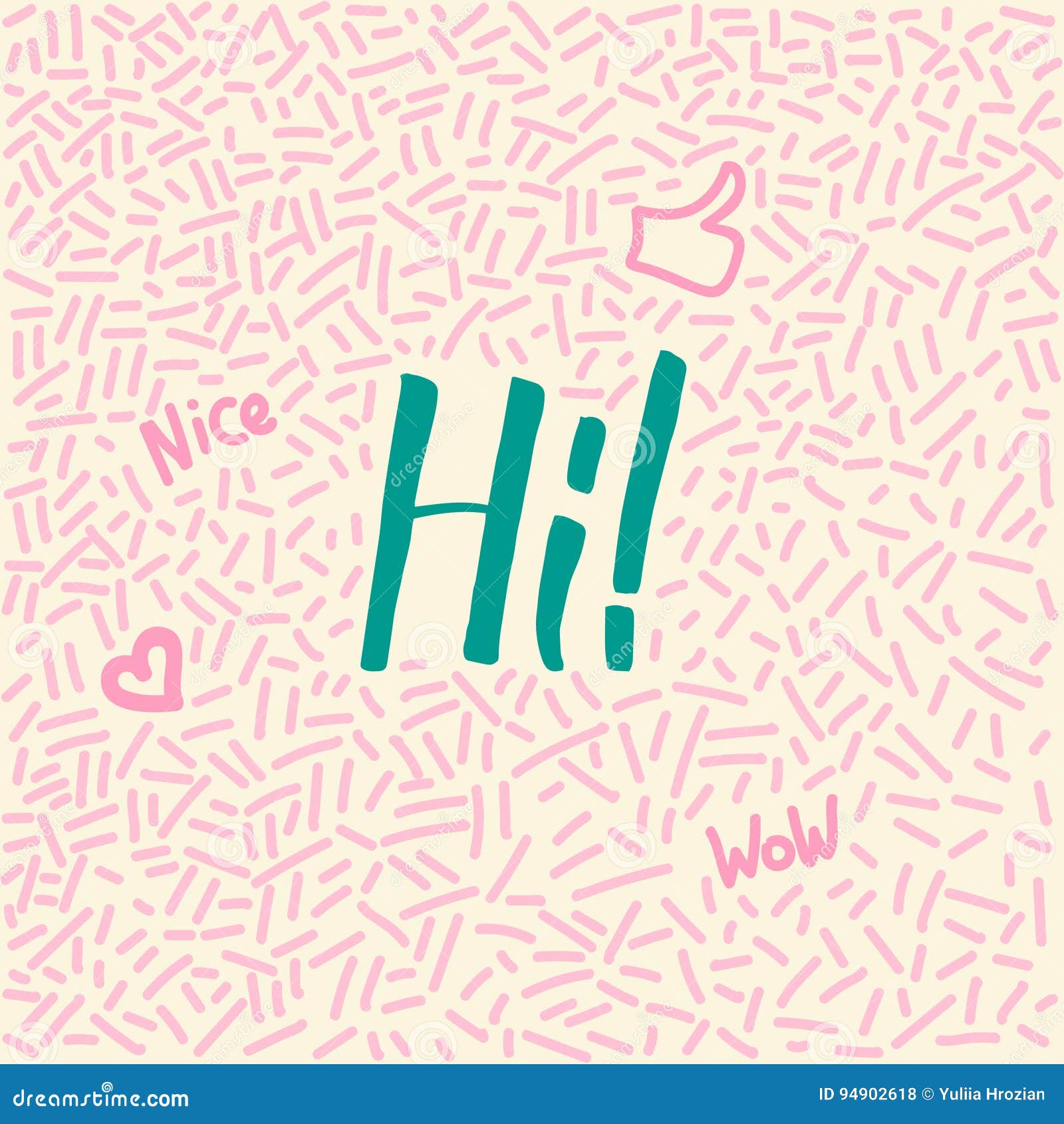 Line-art Hand-drawn Doodle with Modern Calligraphy Word Hi! Stock ...