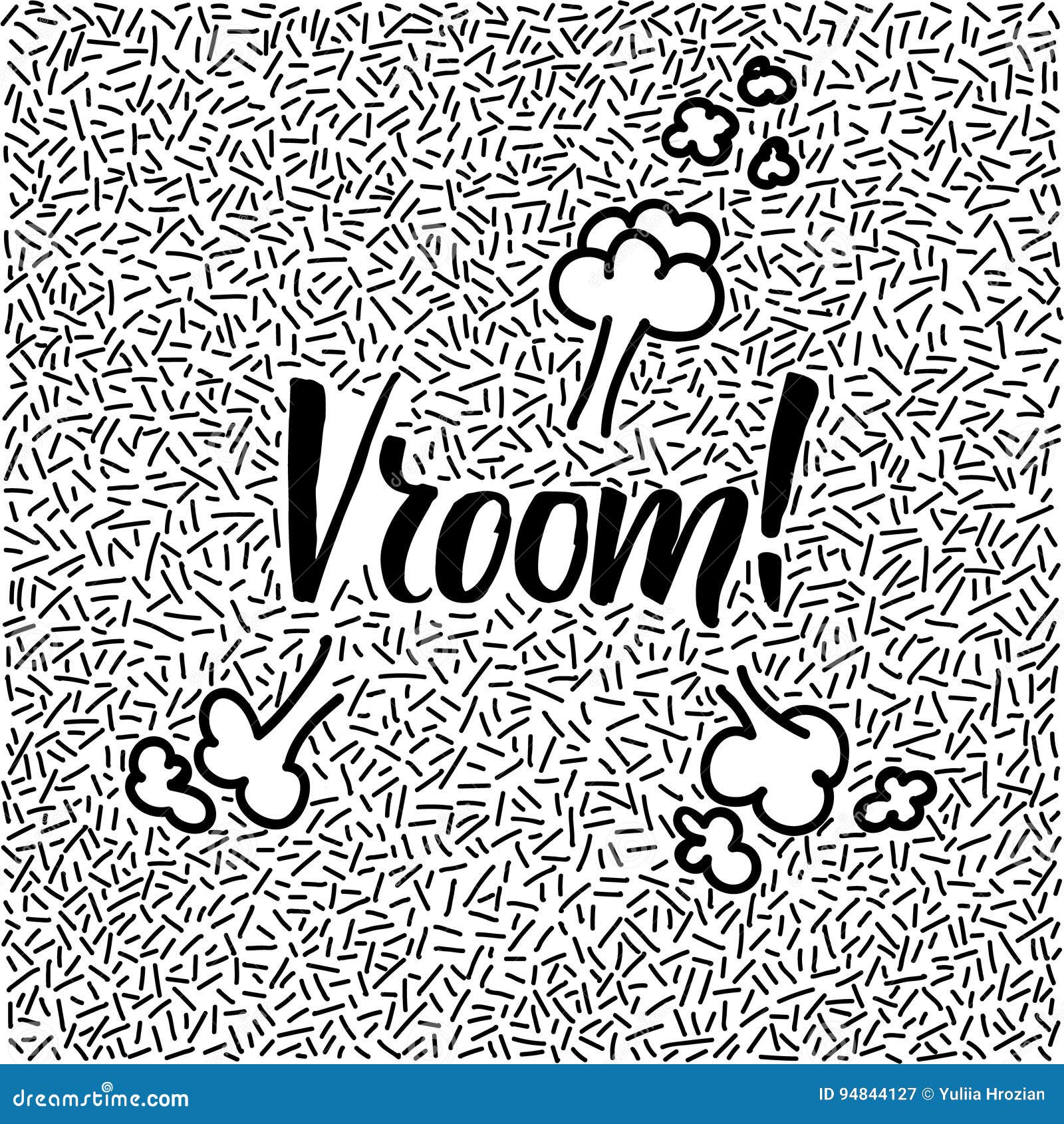Line-art Hand-drawn Doodle With Modern Calligraphy Word Vroom! Cartoon ...