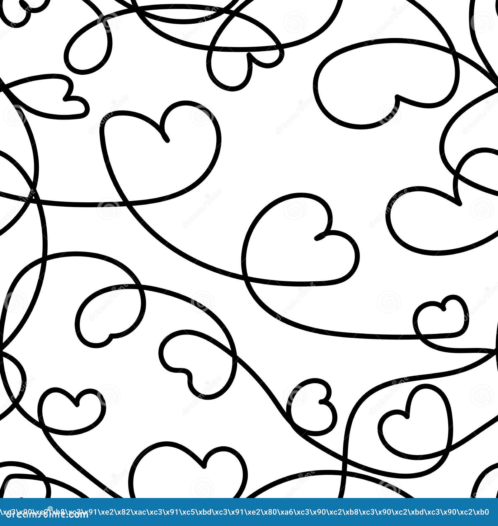 Line Art Hearts Seamless Vector Pattern Stock Illustration ...