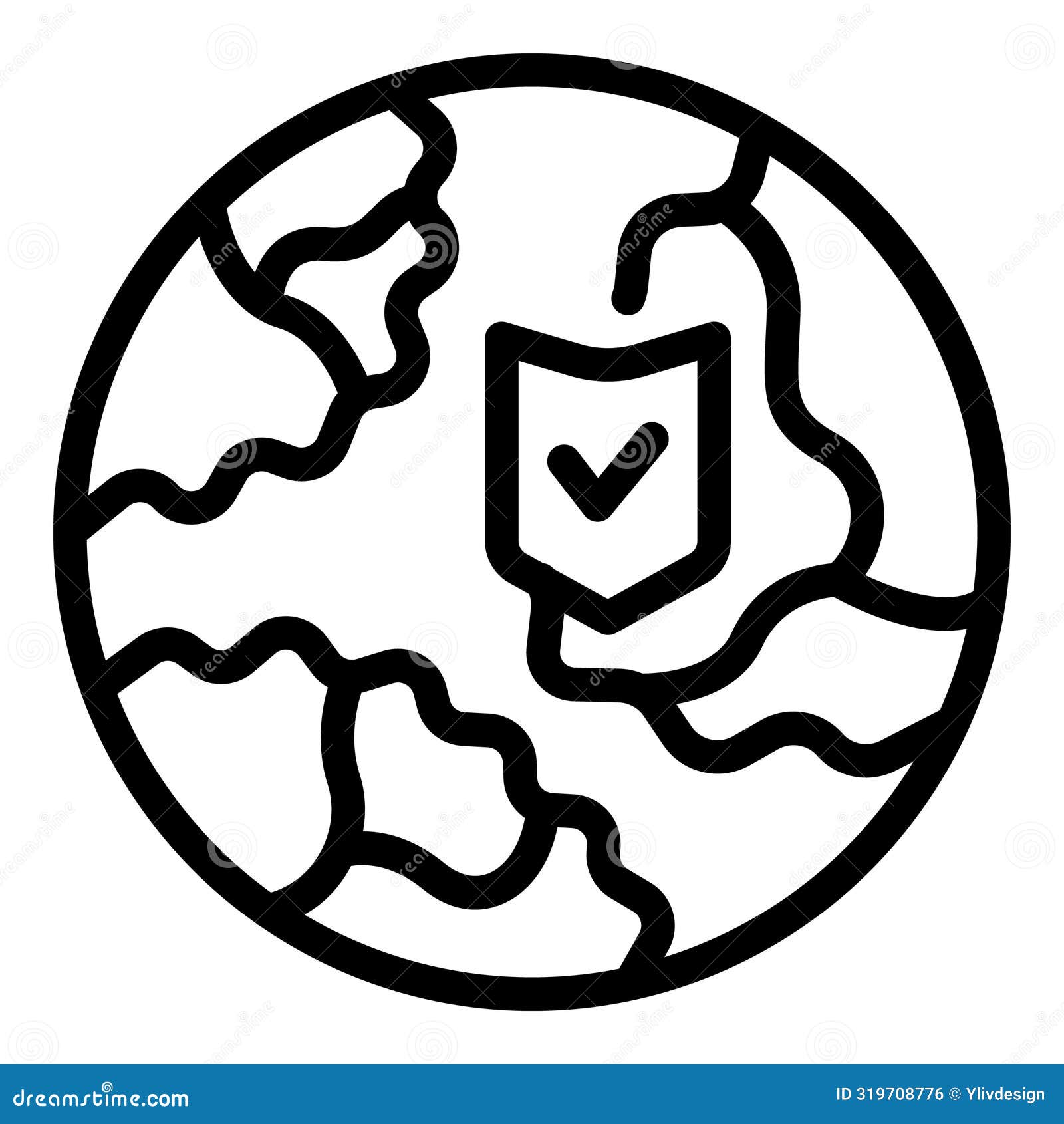 Line Art Icon Representing Global Security with a Shield and Check Mark Symbol Stock Vector ...