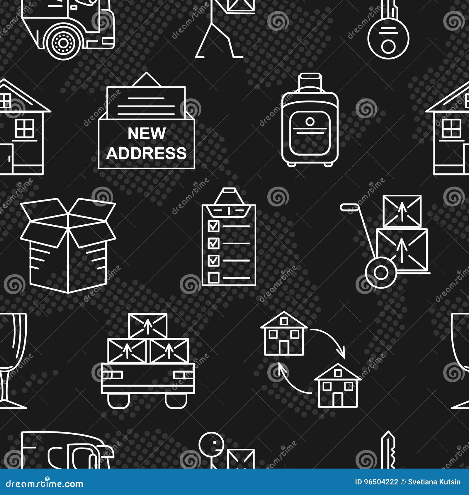 Line Art Icon Seamless Pattern for Moving. Thin Line Art Icons. Flat ...