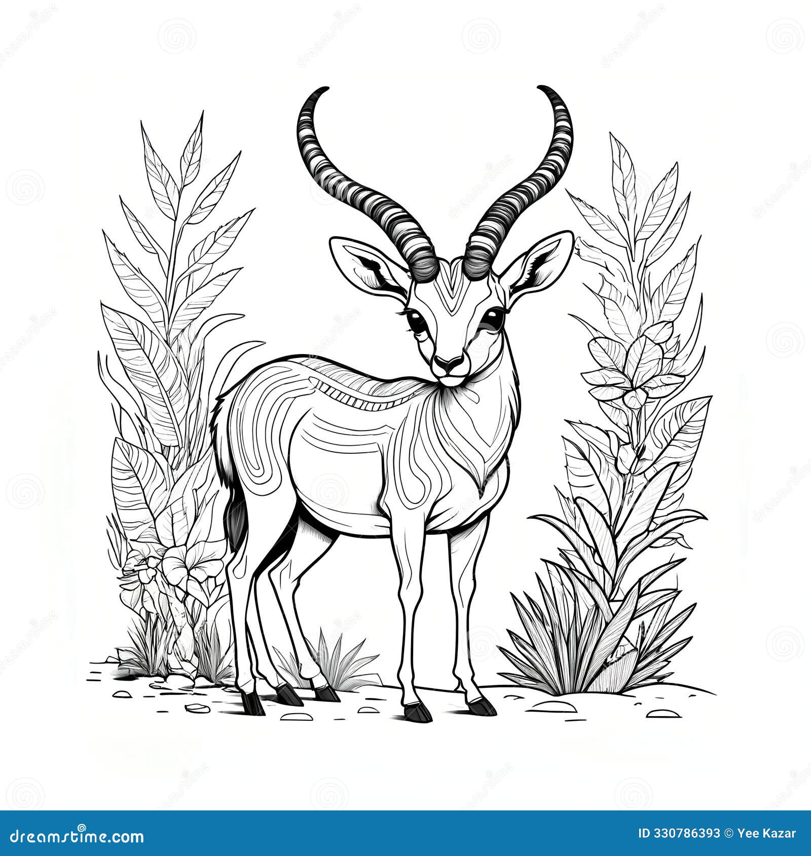 Line Art Illustration of an Antelope Coloring Book Stock Illustration ...