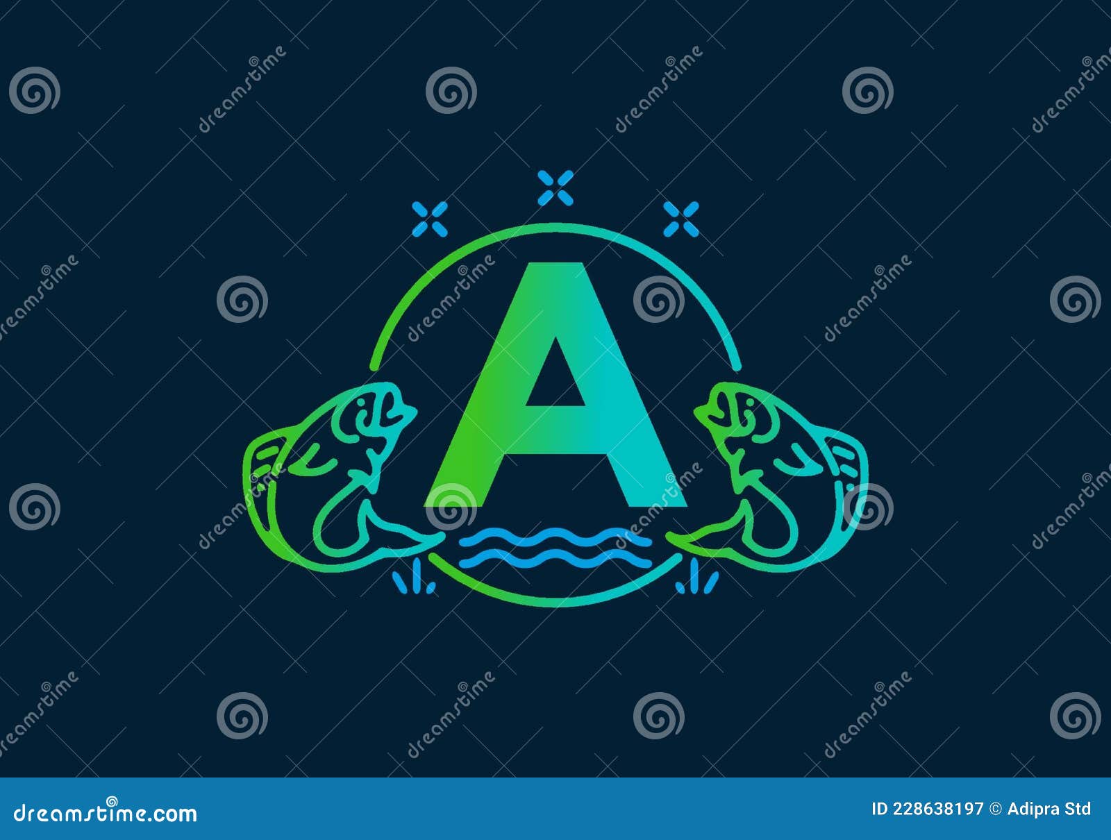 Line Art Illustration of Fish Frame with Initial Letter Stock Vector ...