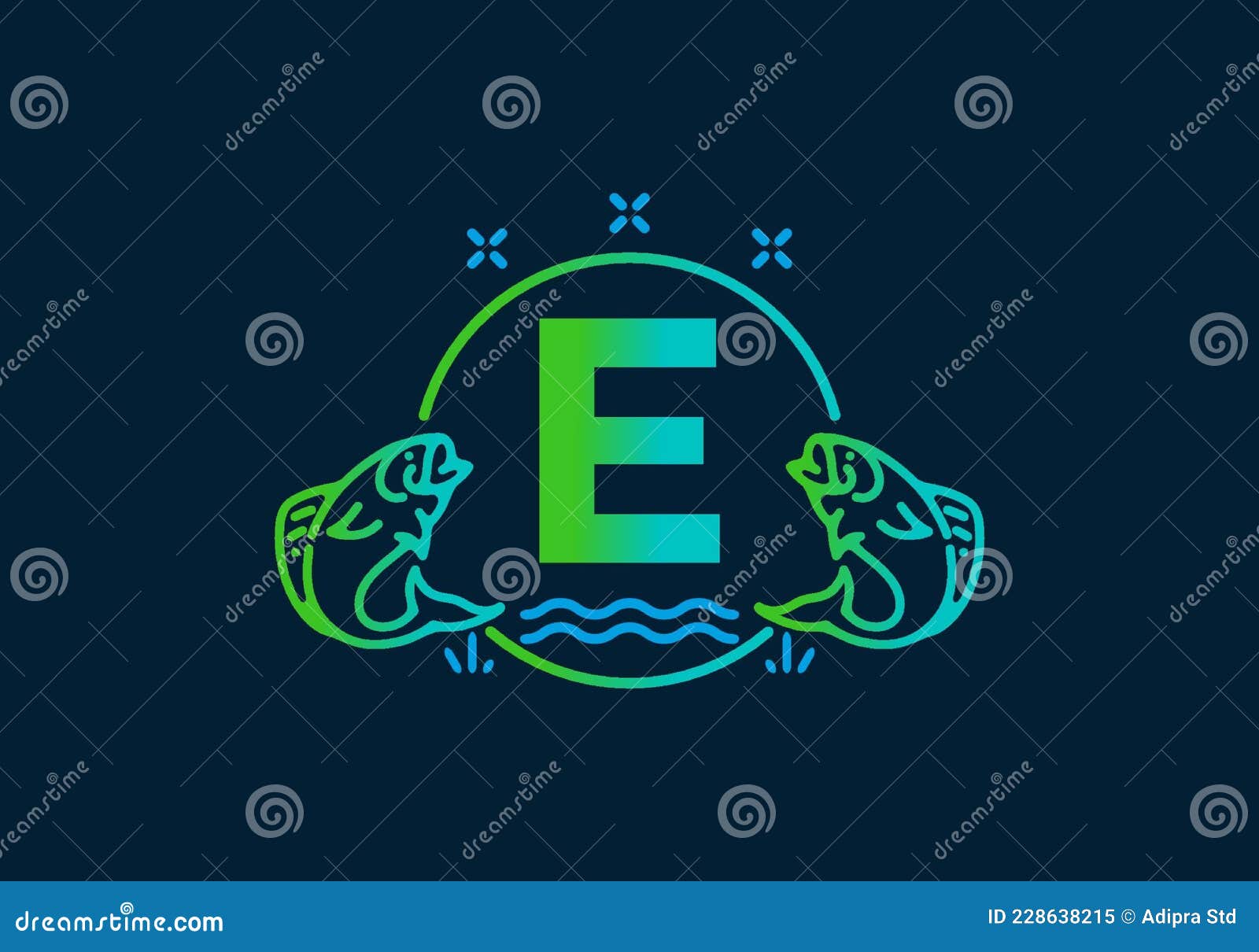 Line Art Illustration of Fish Frame with Initial Letter Stock Vector ...
