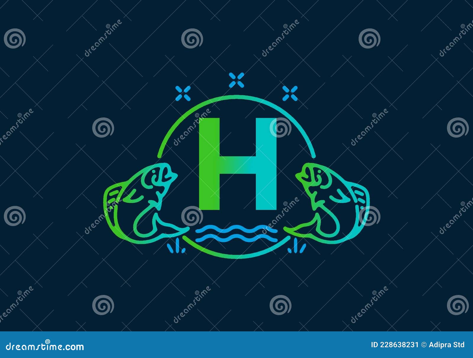 Line Art Illustration of Fish Frame with Initial Letter Stock Vector ...