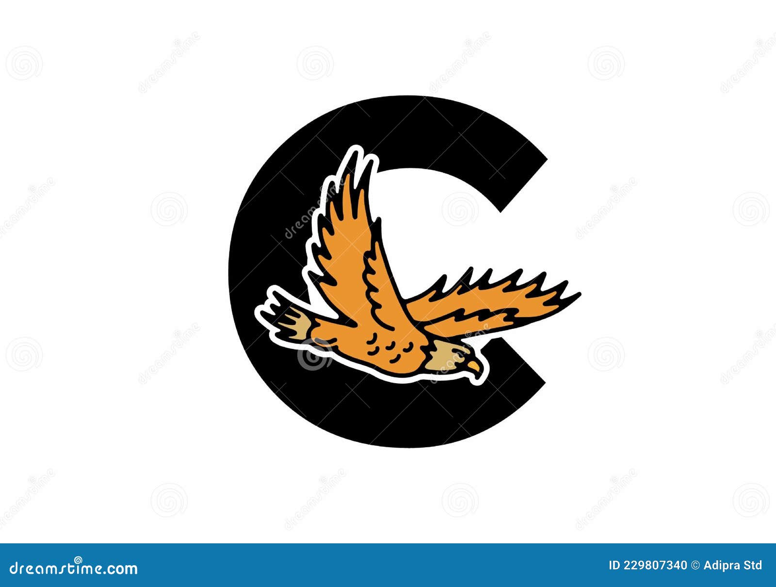 Line Art Illustration of Flying Eagle with C Initial Letter Stock ...