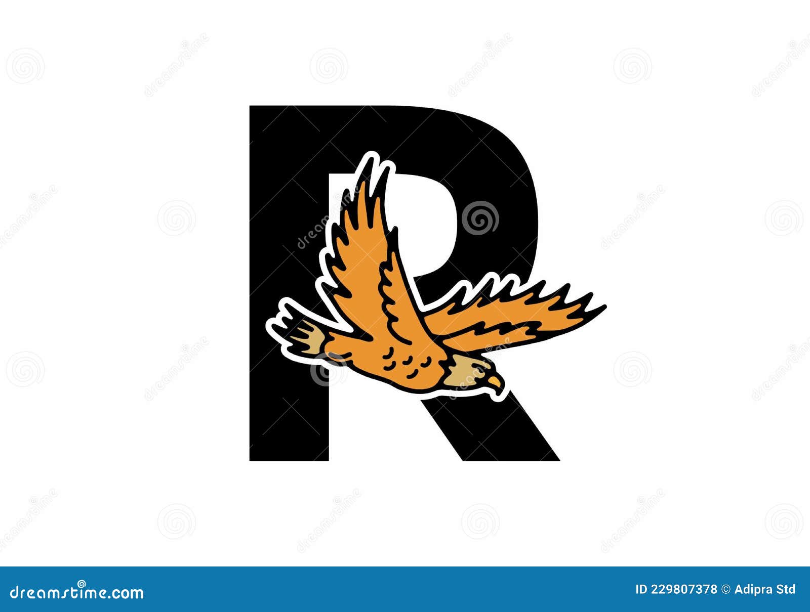 Line Art Illustration of Flying Eagle with R Initial Letter Stock ...