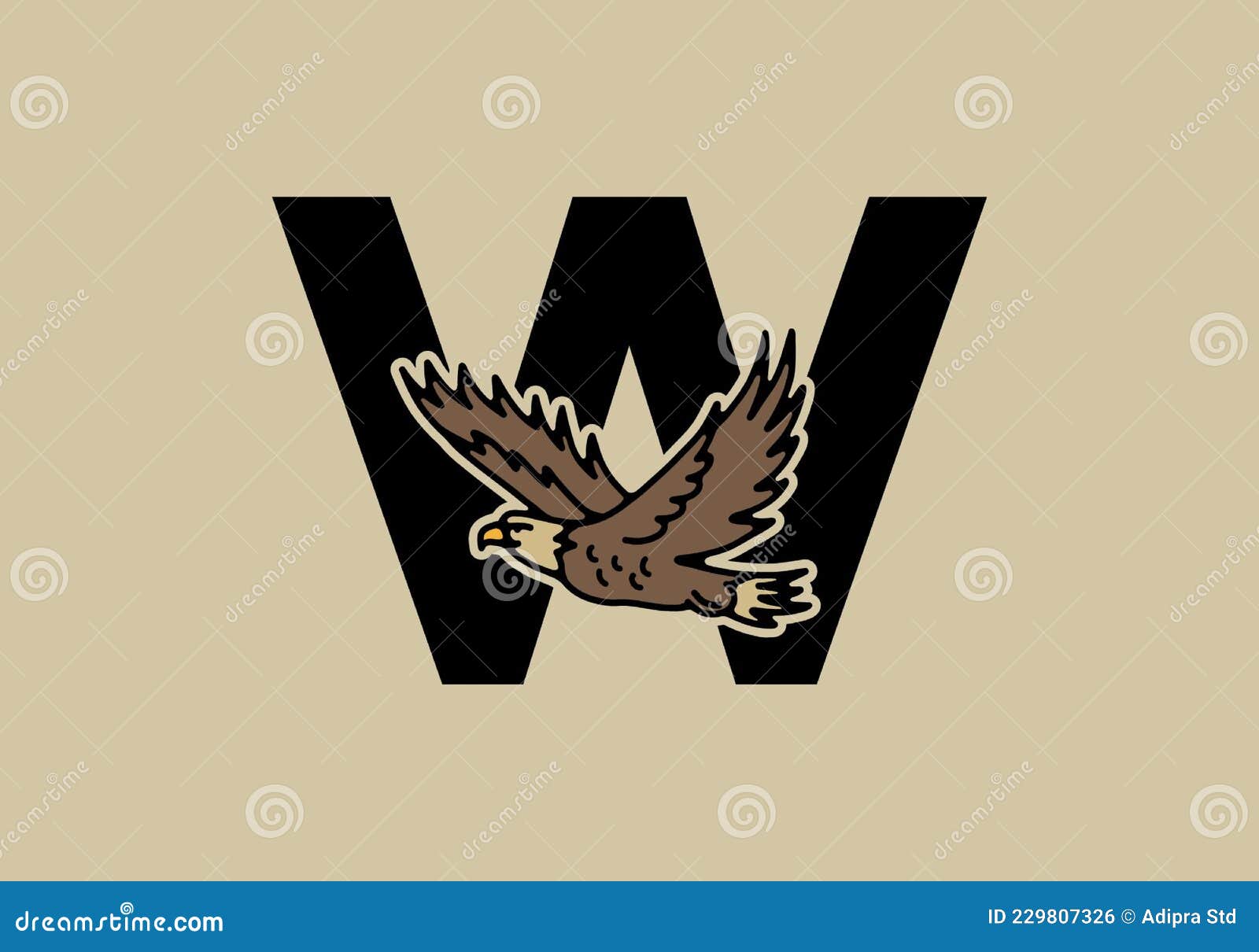 Line Art Illustration of Flying Eagle with W Initial Letter Stock ...