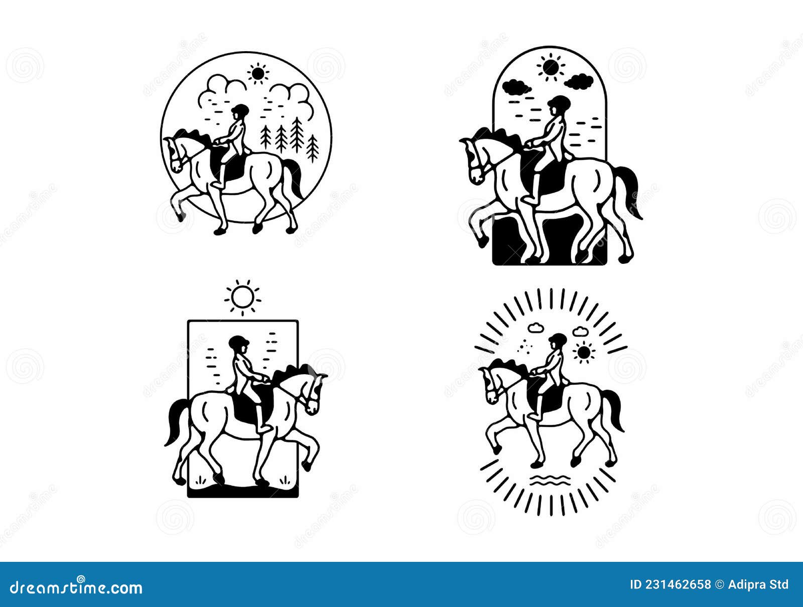 Line Art Illustration of Riding Horse Stock Vector - Illustration of ...
