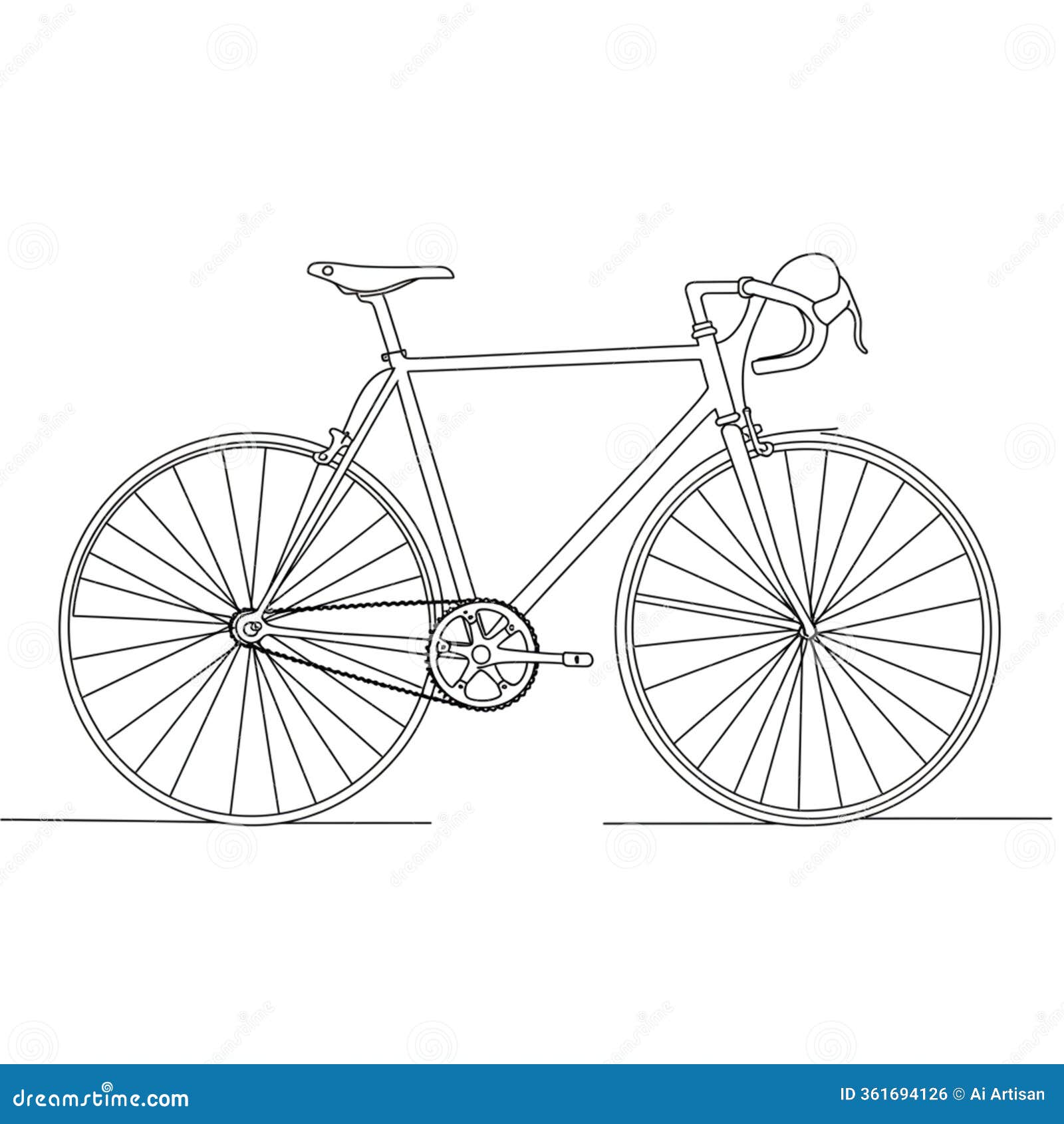 Line Art Illustration of a Road Bicycle. Features Include Large ...
