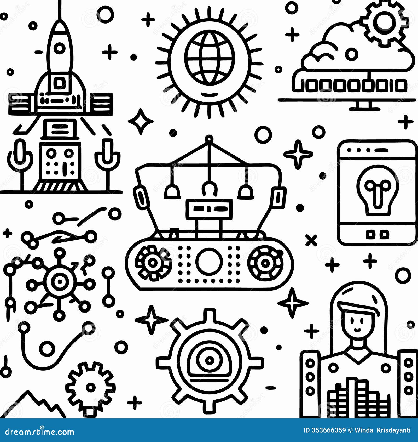 Line Art Illustration of Technology, Innovation, and Global Connection ...