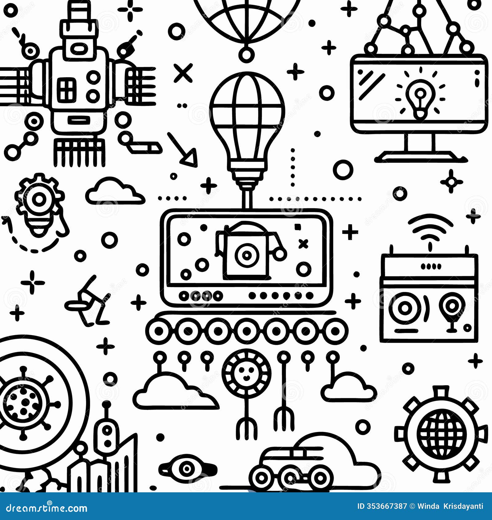 Line Art Illustration of Technology, Innovation, and Ideas. (1 Stock ...