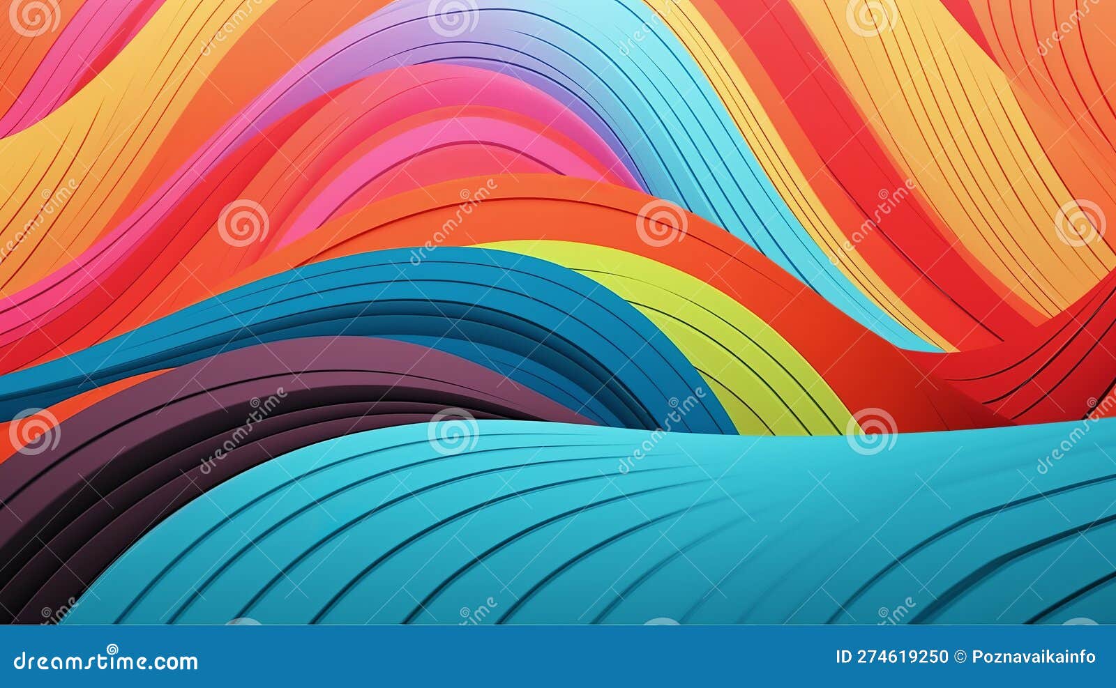 Line Art Image with Abstract Multicolored Bend Waves on Blue Background ...