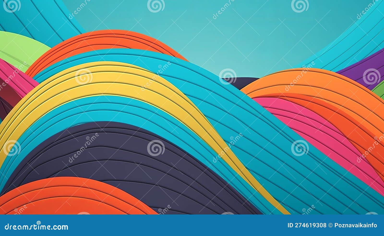 Line Art Image with Abstract Multicolored Bend Waves on Blue Background ...